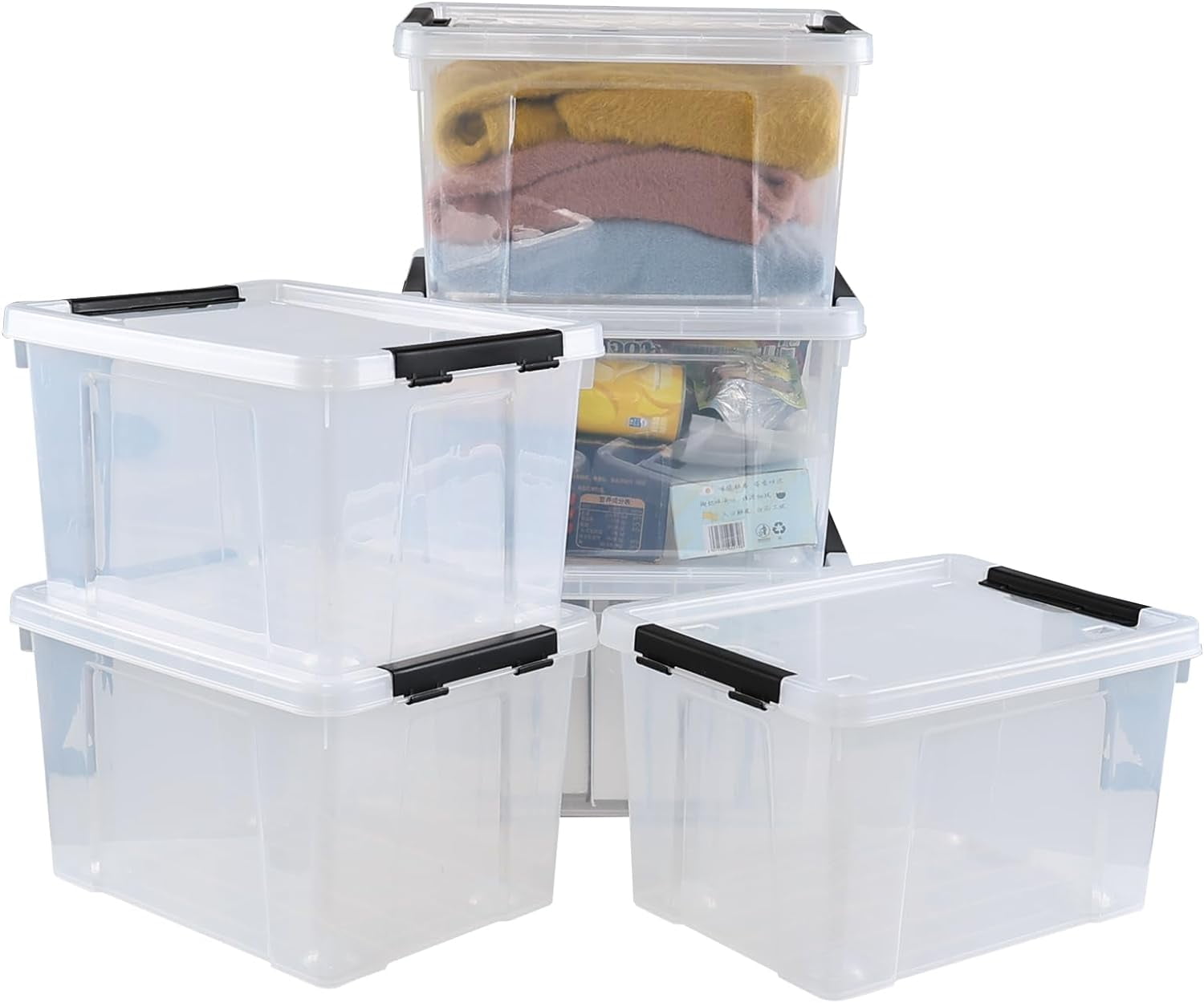 Pekky 22 Quart Latching Storage Container Bin with Wheels, 6 Packs ...