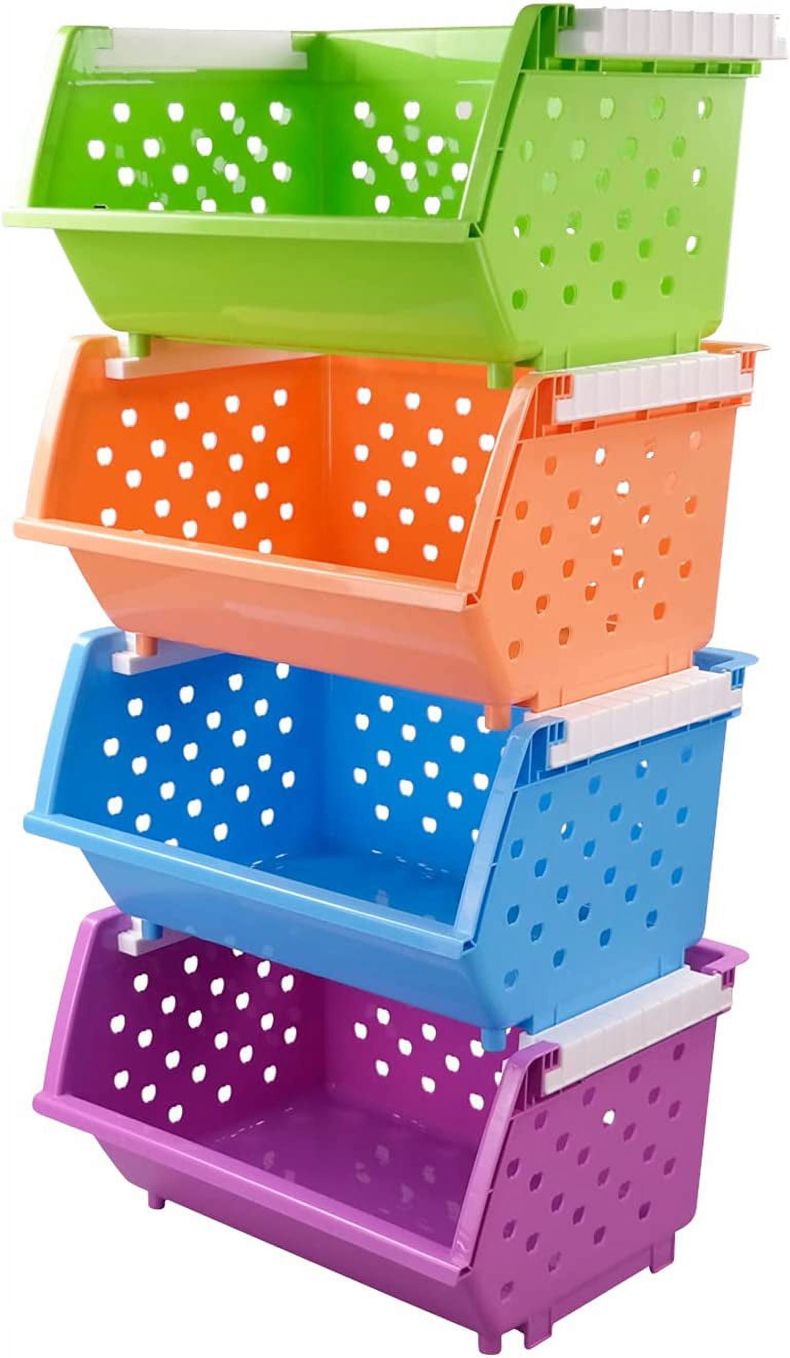 Pekky 4-Pack Large Stackable Storage Bins, Colored Plastic Stacking ...