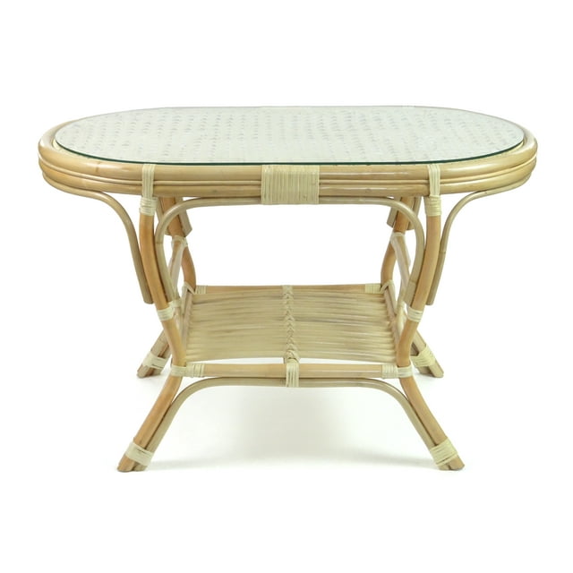 Pelangi Coffee Oval Table w/ Glass Top Natural Rattan Wicker ECO ...