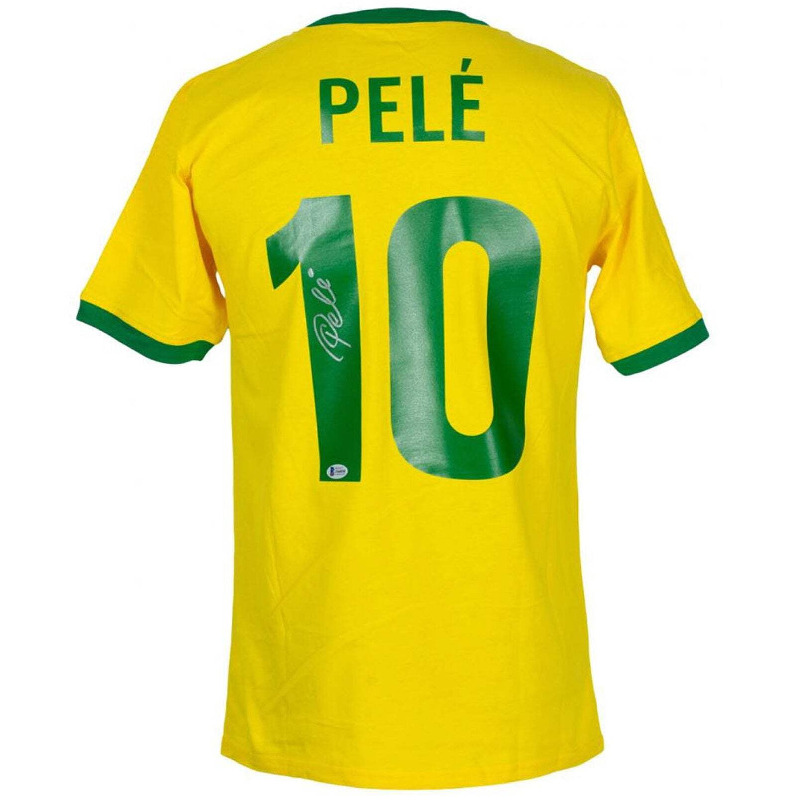 Pele Autographed Brazil (Yellow #10) Replica Soccer Jersey - Beckett ...