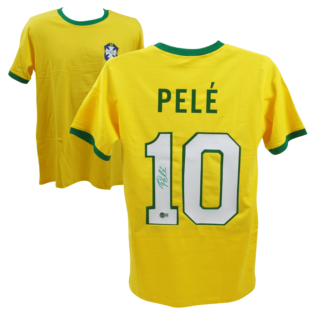 Pele Signed Vintage Brazil FC Home Soccer Jersey #10 with Beckett COA ...