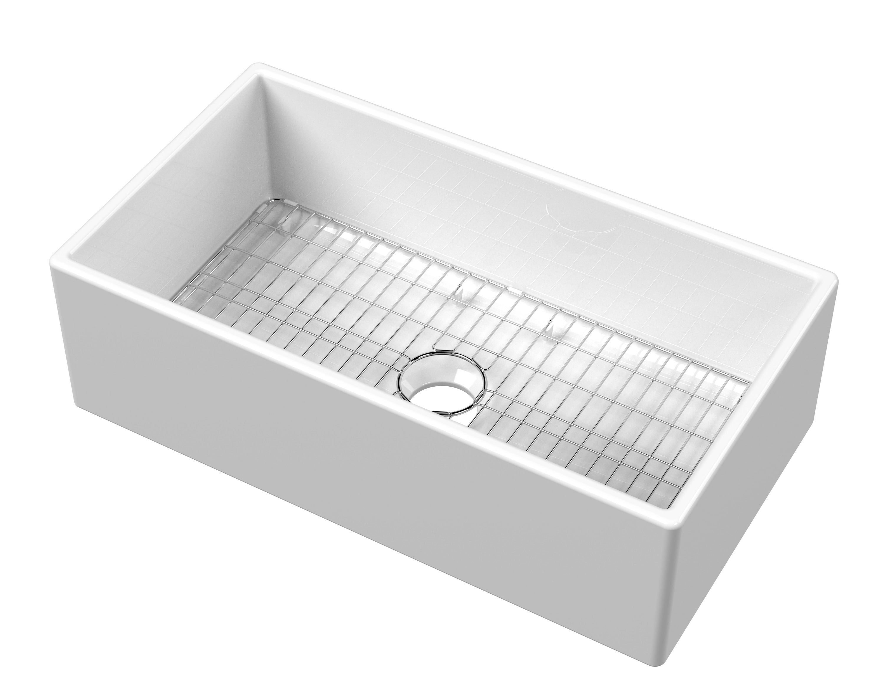 Fireclay Farmhouse Apron-Front Single Bowl Kitchen Sink & Basin Rack ...