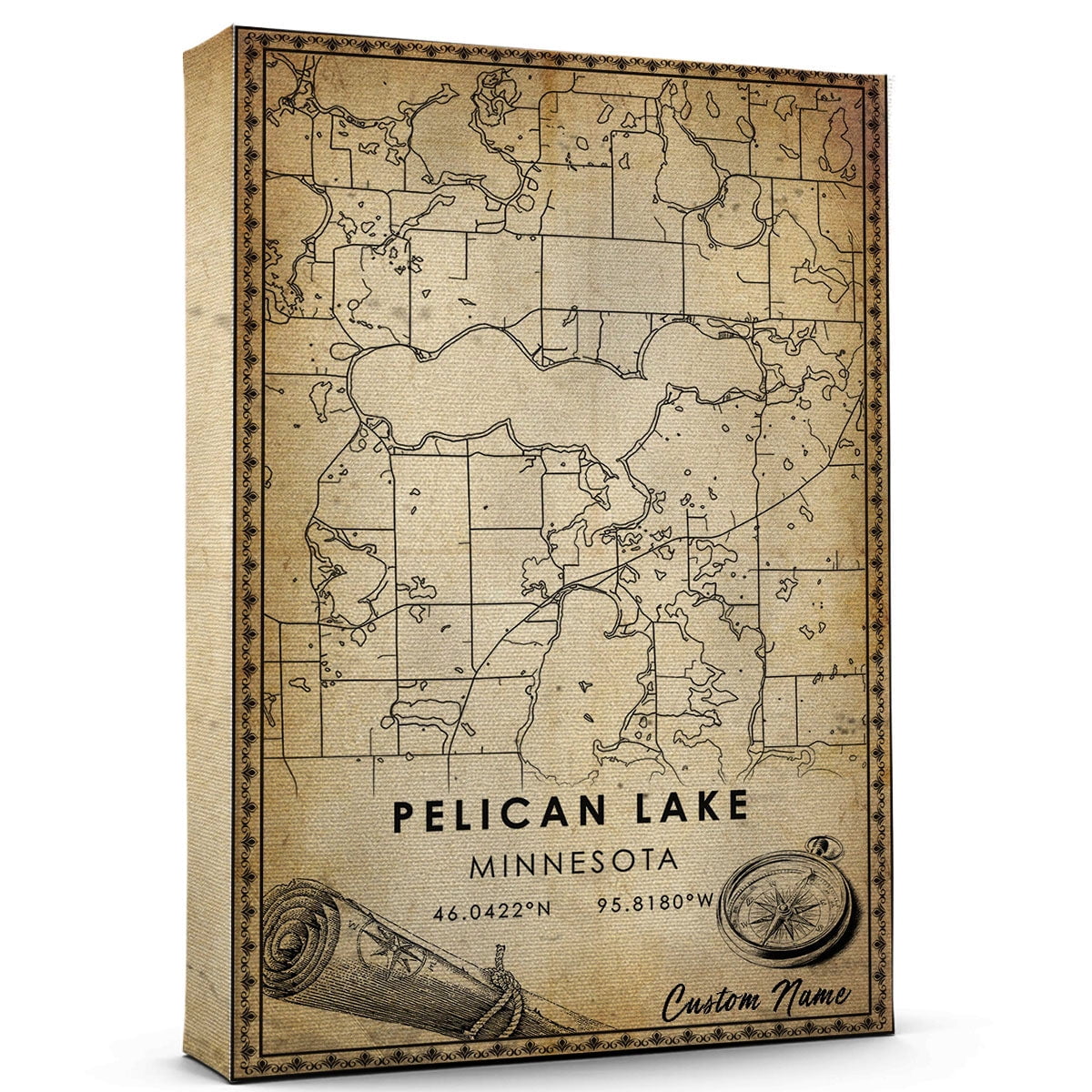 Pelican Lake Map Poster, Minnesota Map Art Poster, Canvas, Pelican Lake ...