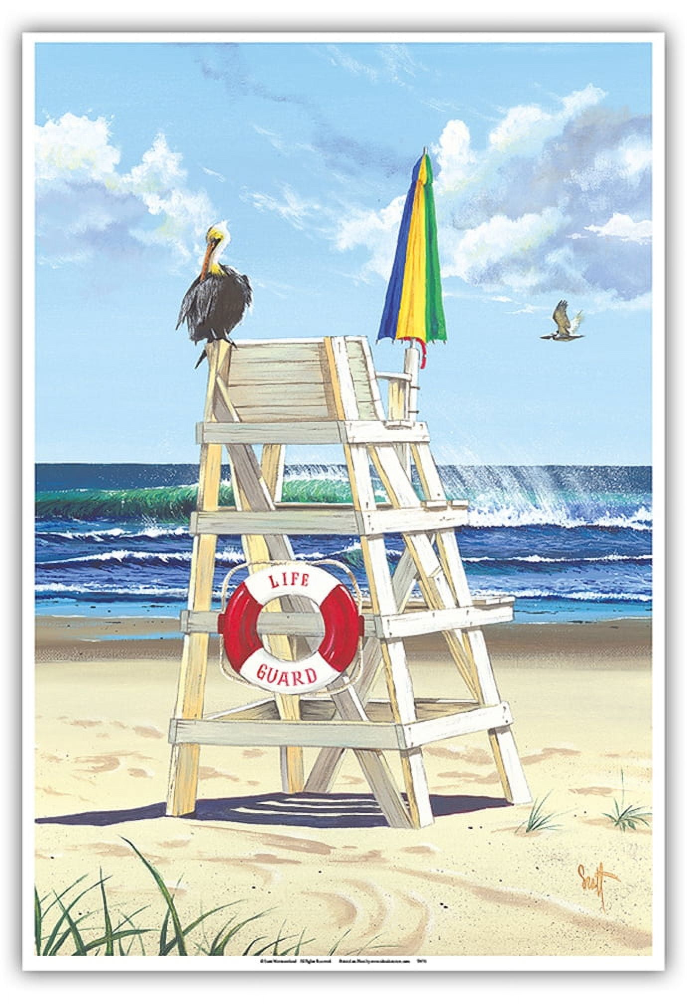 Pelican Perch - Life Guard Stand - From an Original Color Painting by ...