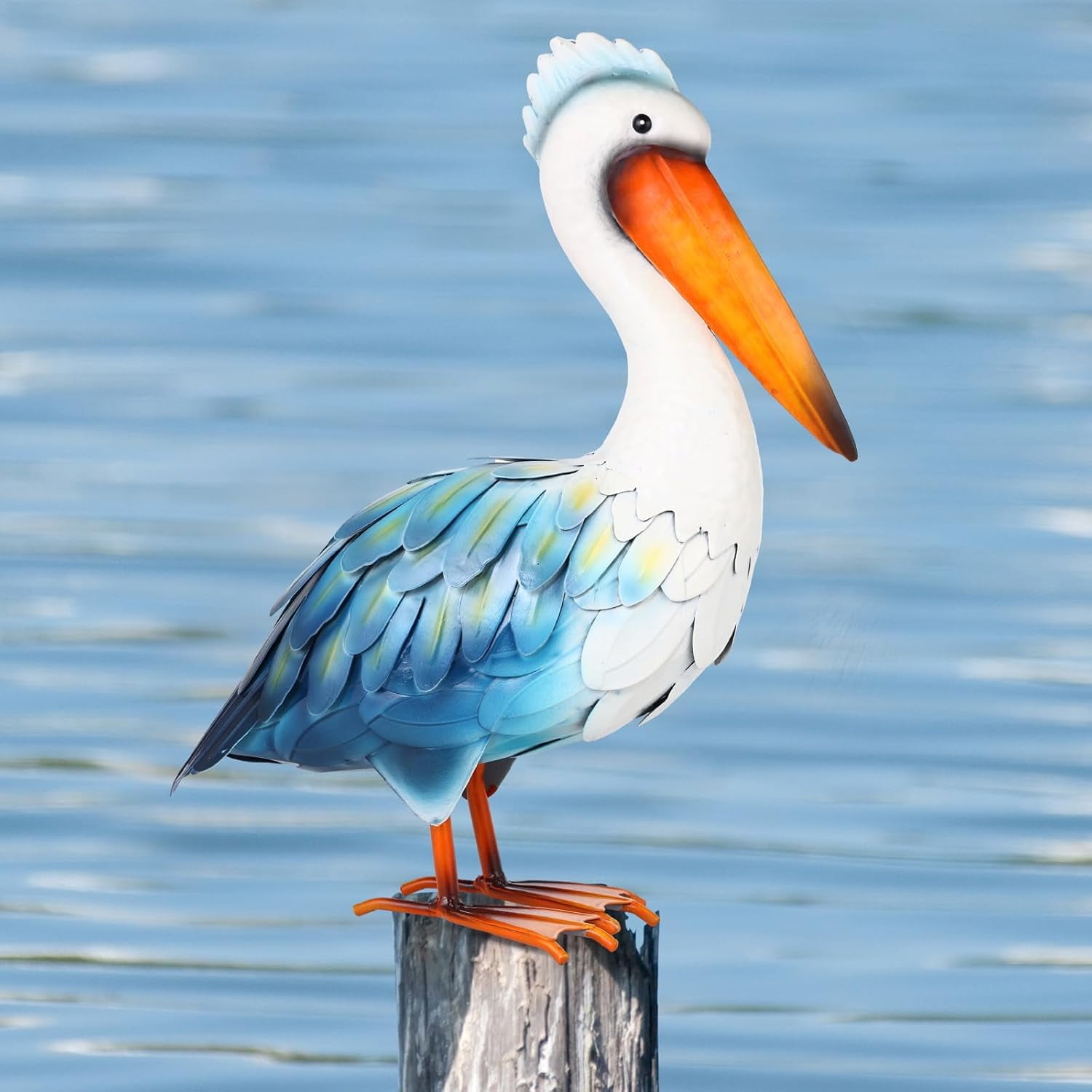 Pelican Statues Metal Garden Decor Coastal Blue Heron Bird Yard Art ...