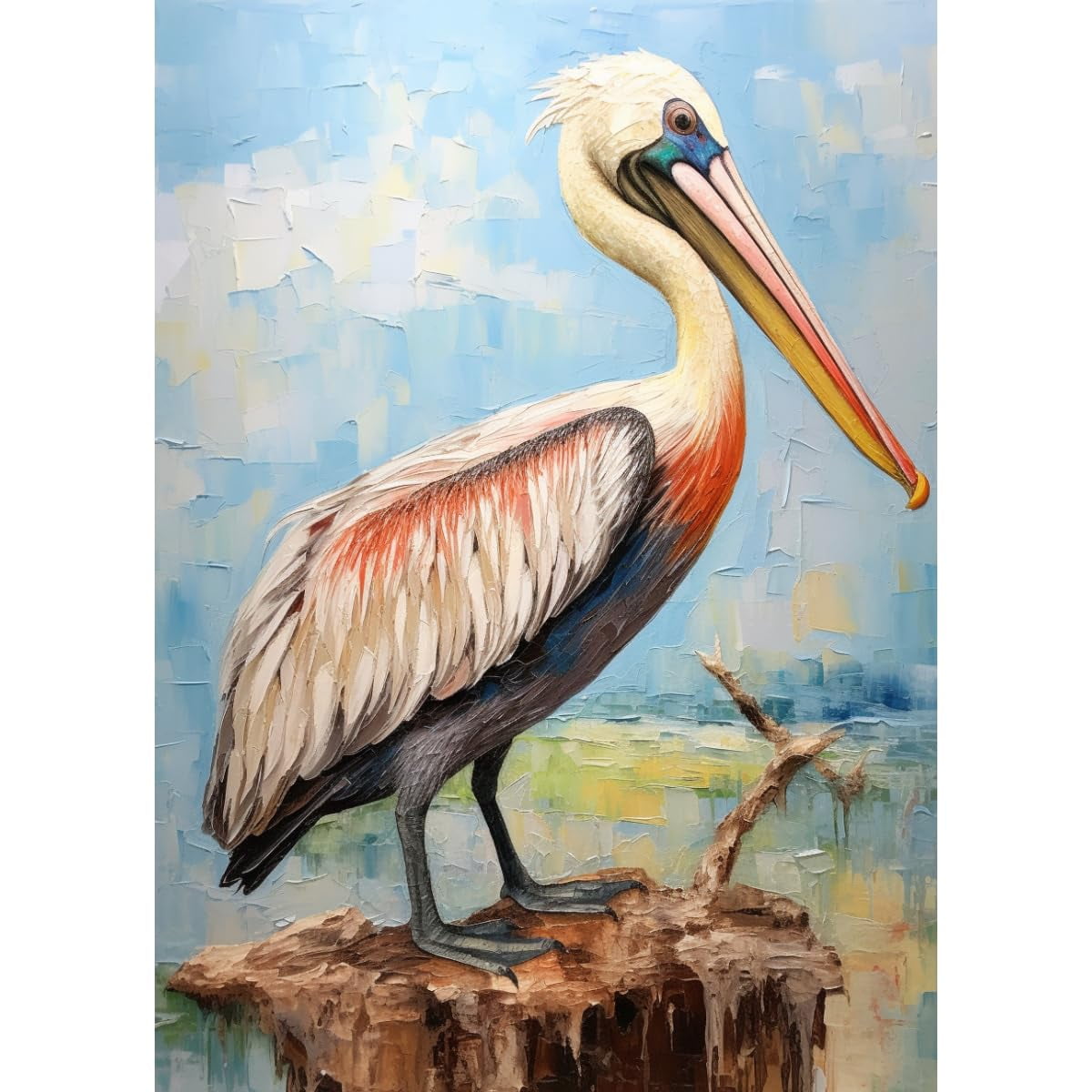Pelican on Stump DIY 5D Diamond Art Paint with Full Drill Round Diamond ...