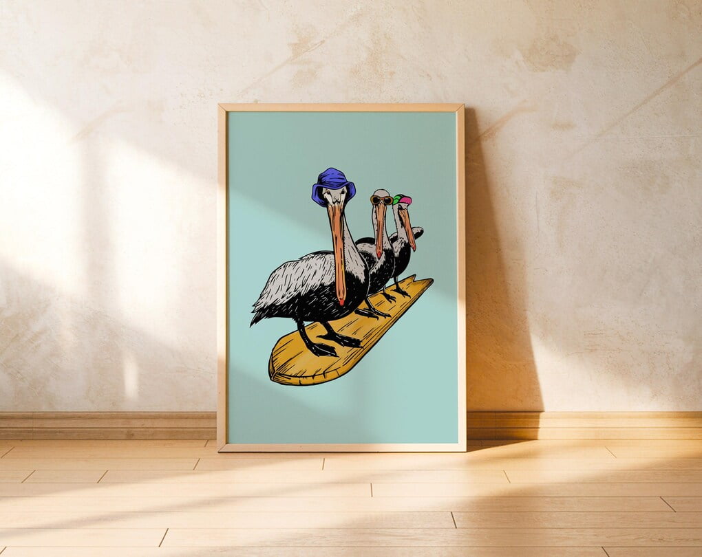 Pelican Surf Art Coastal Kids Room Decor Beach Nursery Wall Print Ocean ...