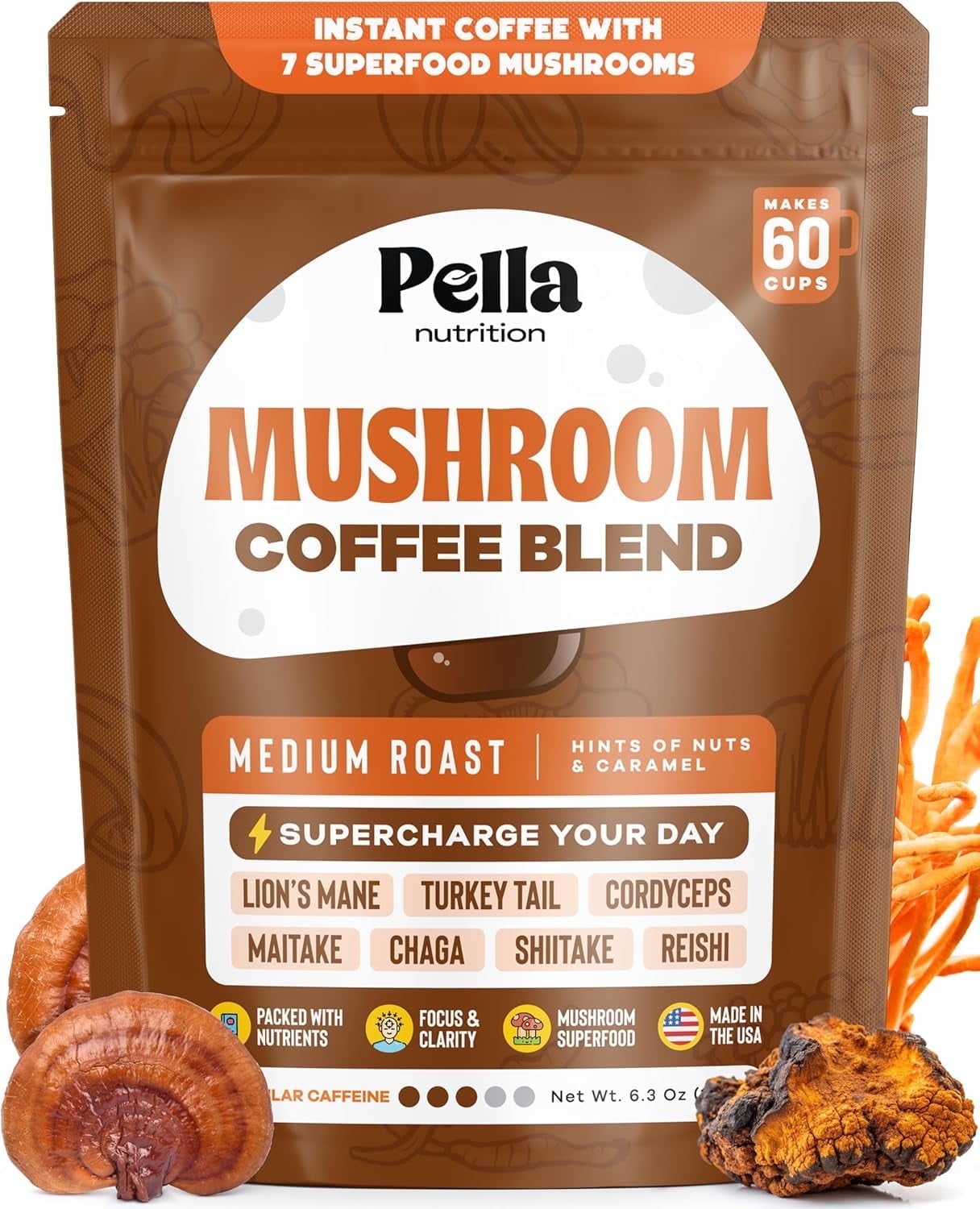 Pella Nutrition Mushroom Coffee with Lion's Mane, Shiitake and More ...