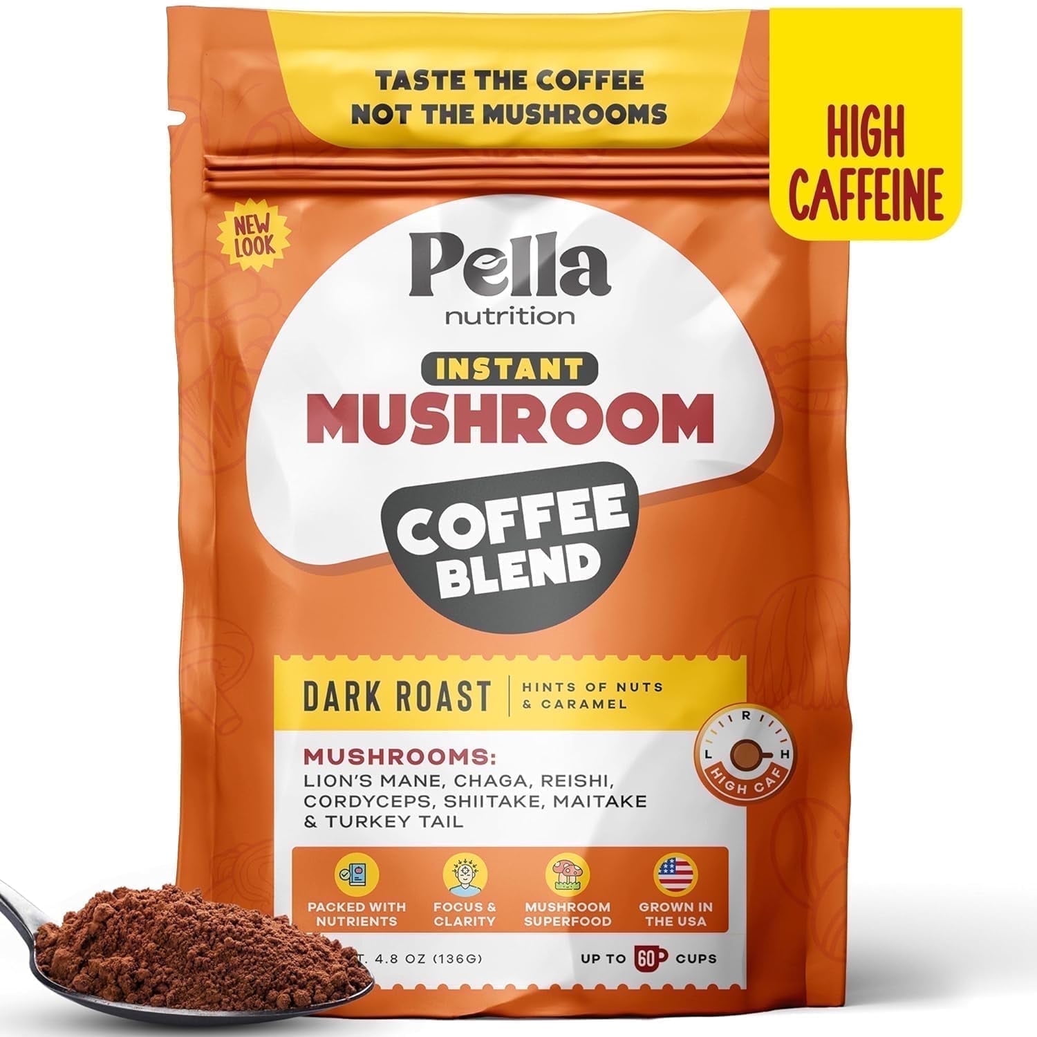 Pella Nutrition Mushroom Coffee, Instant Coffee w/ Turkey Tail, Reishi ...