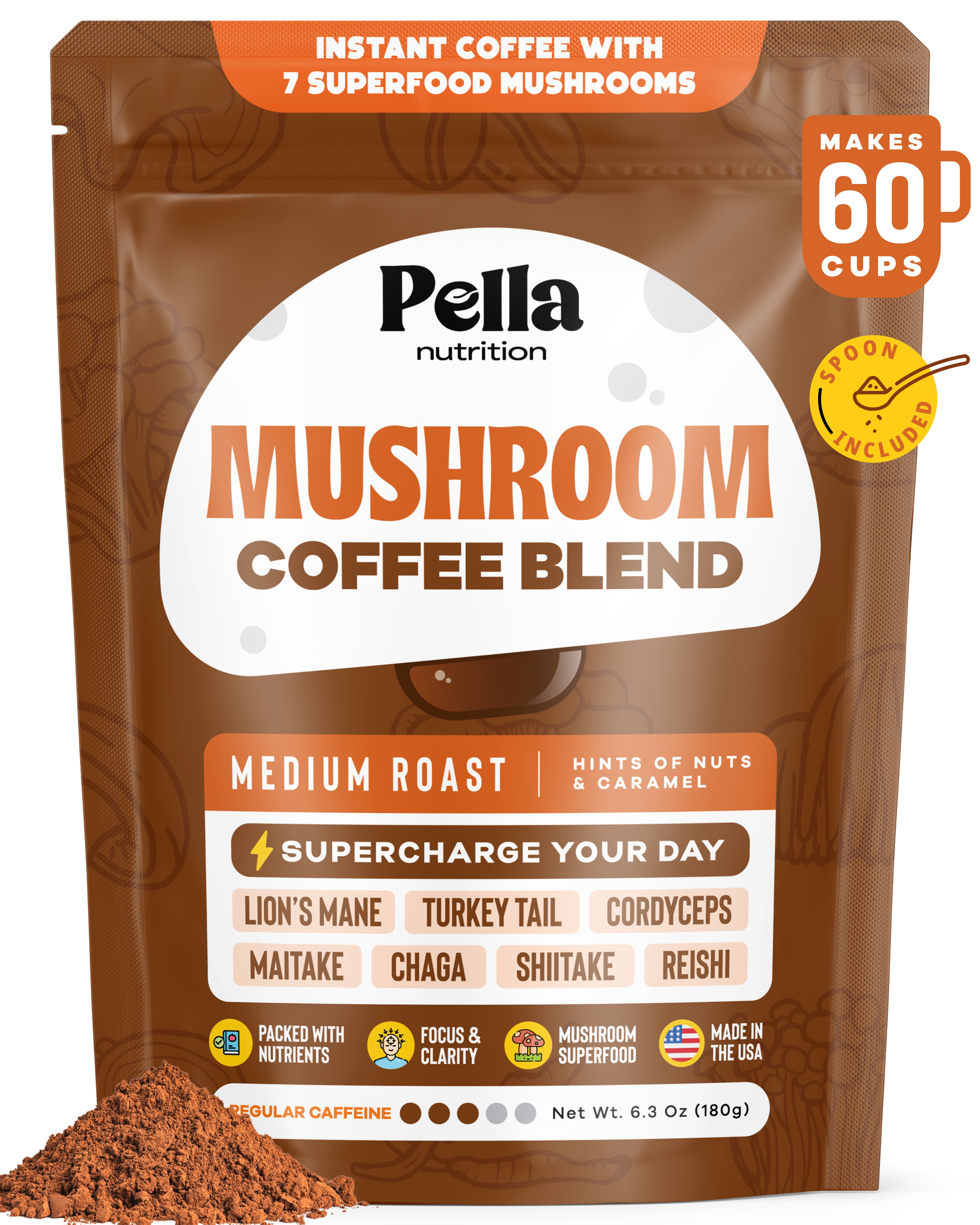 Pella Nutrition Organic Mushroom Instant Coffee , 7 Superfood Mushrooms ...