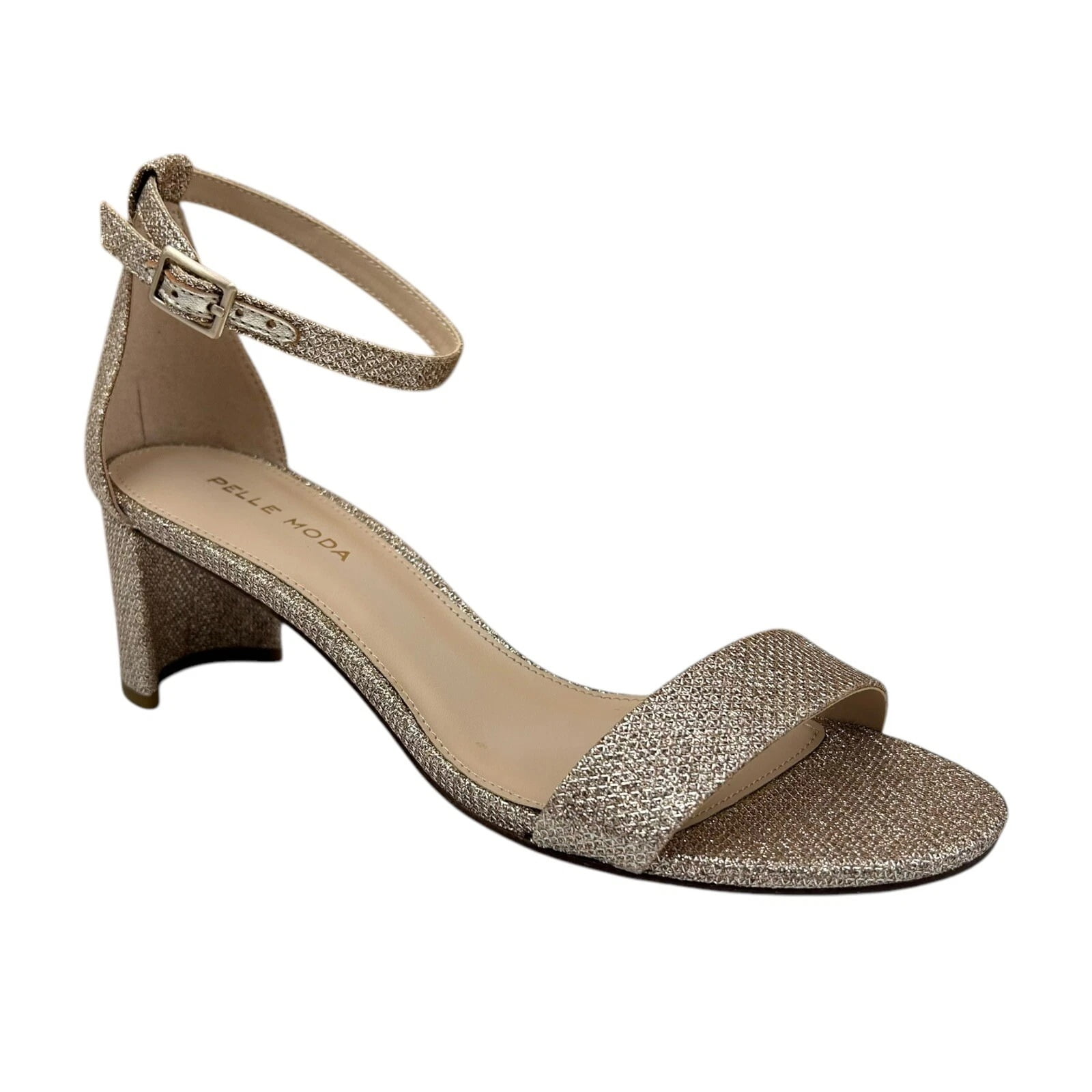 Pelle Moda Women’s Monroe Sandal 8 Metallic Plat Gold Block Heel Ankle ...