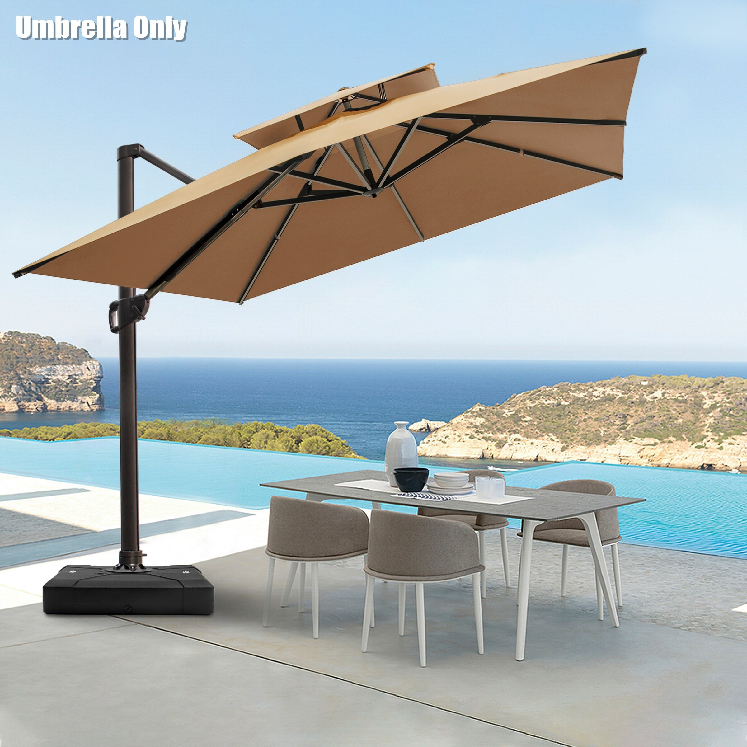 Pellebant 10 ft Patio Cantilever Umbrella with 360 Degree Rotation Tan ...