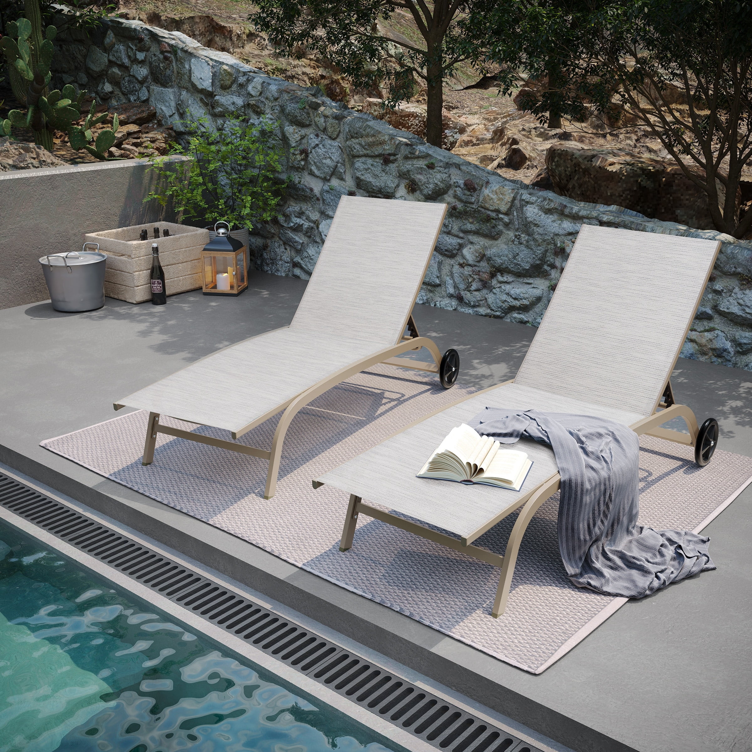 Pellebant 2PCS Outdoor Adjustable Chaise Lounge Chair with Wheels - N/A ...