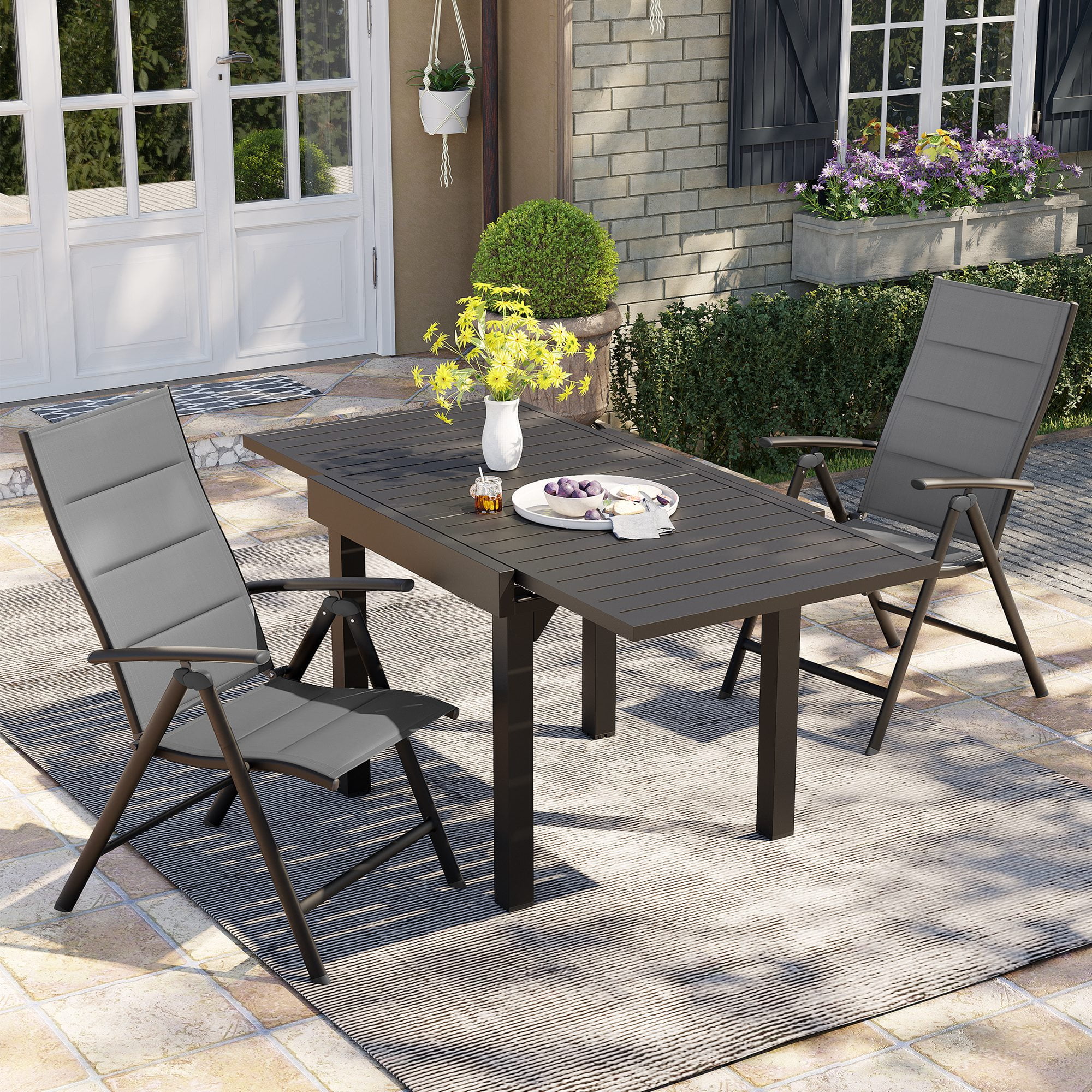 Pellebant 3 Pcs Patio Dining Set Aluminum Expandable Table and Chairs ...