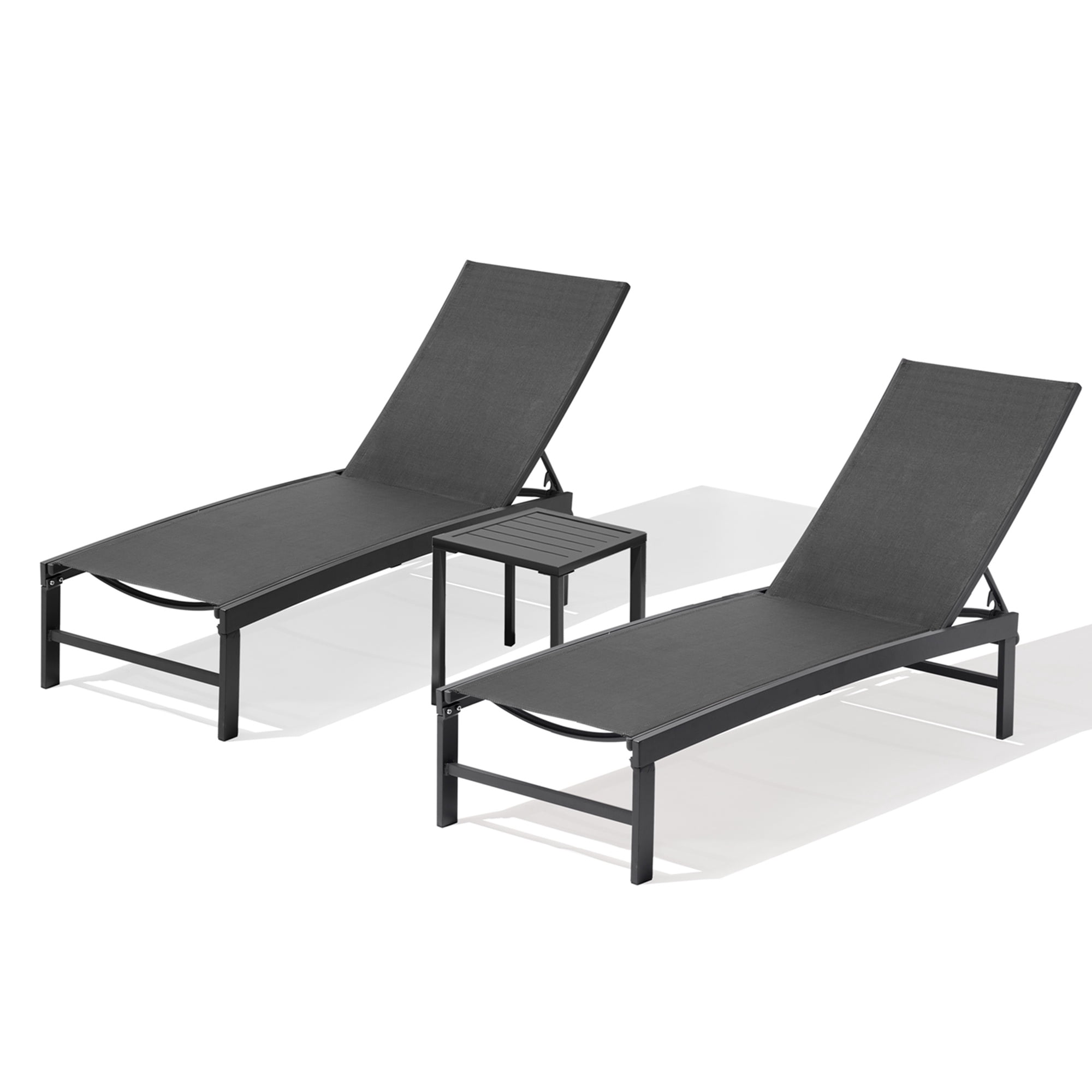 Pellebant 3‑Piece Outdoor Chaise Lounge Set, 2 Adjustable Recliners ...
