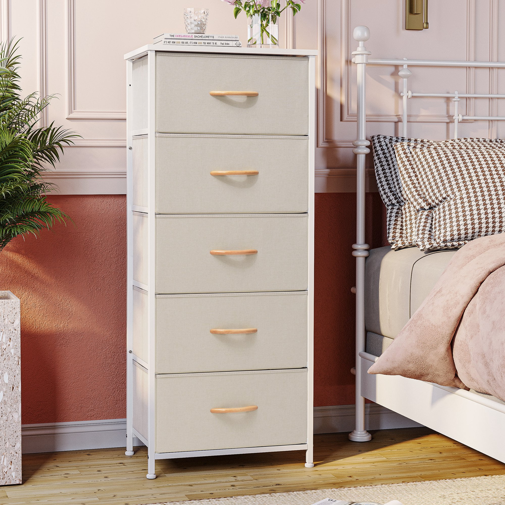 Pellebant Narrow Unit 5 Drawers Vertical Storage Tower Organizer, Beige ...