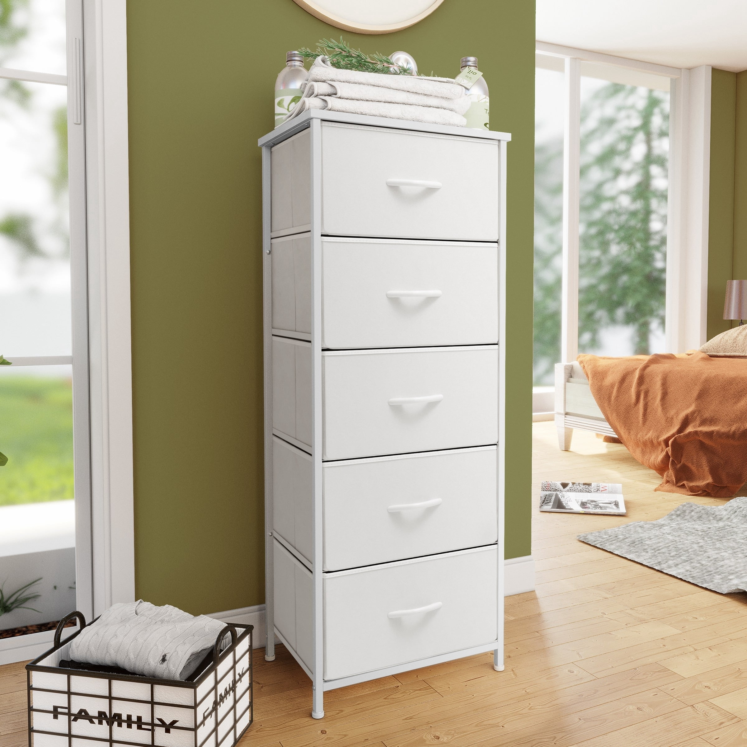 Pellebant 5 Drawers Vertical Storage Tower Organizer White Light Wood ...