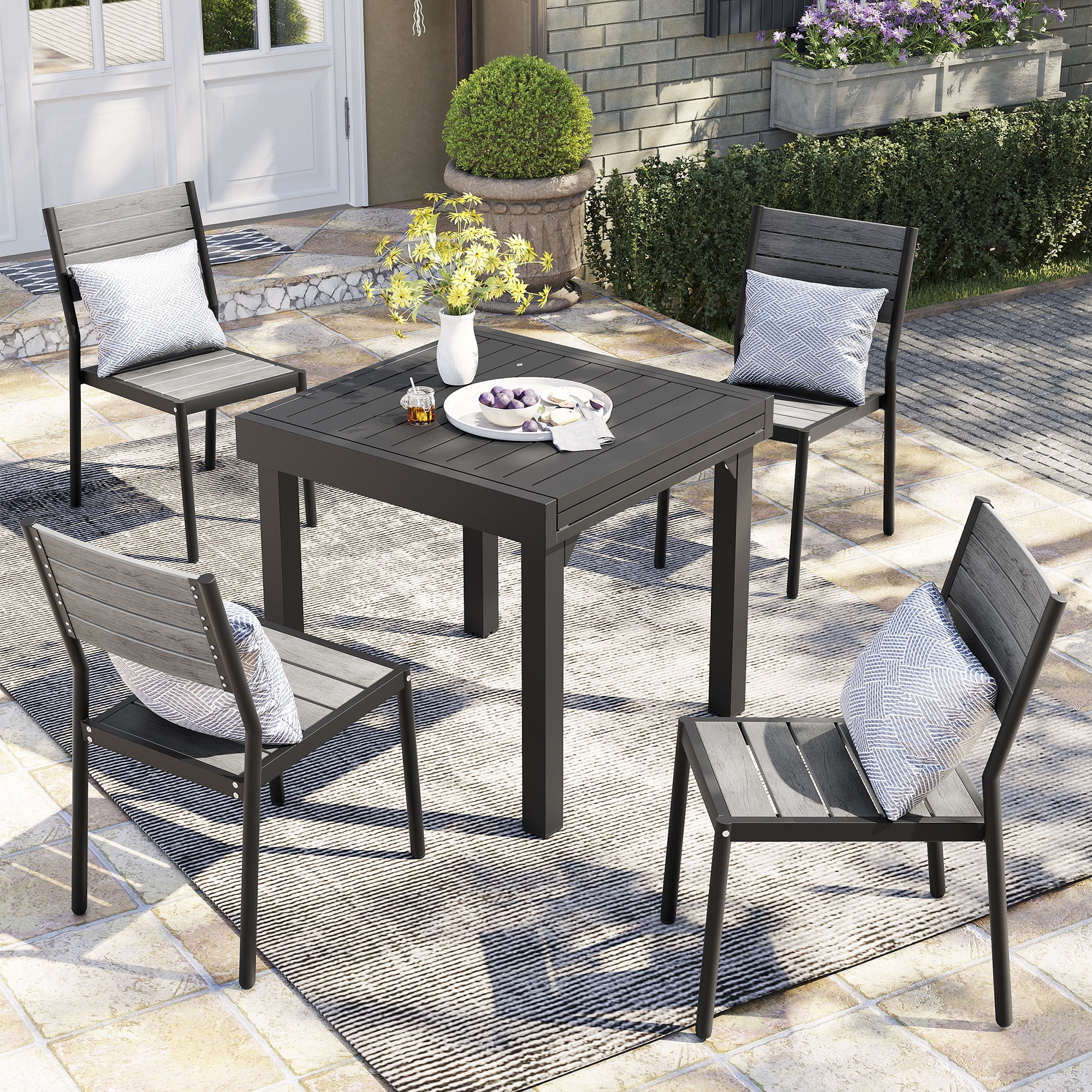 Pellebant 5 Pcs Patio Dining Set Aluminum Expandable Table and Chairs ...