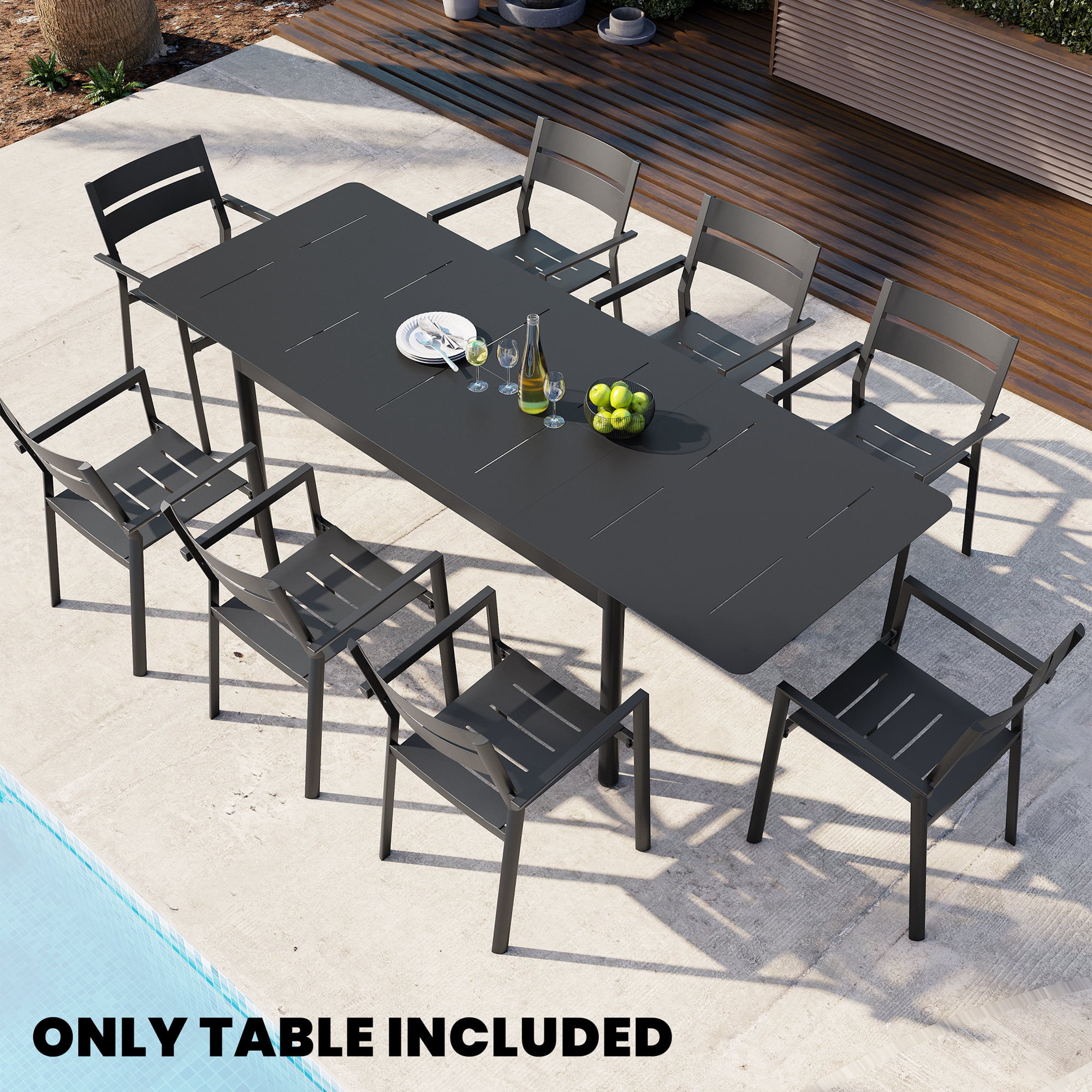 Pellebant Expandable Rectangular Metal Outdoor Patio Dining Table, 6-8 ...