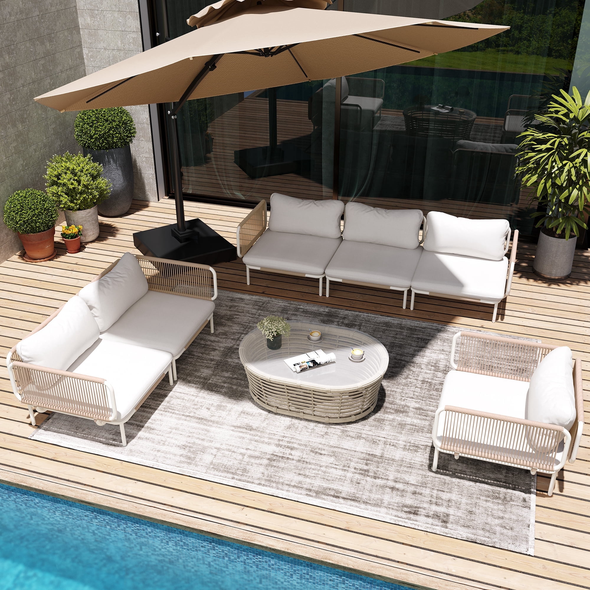 Pellebant 6 Pieces Outdoor Sofa Set , Convertible Sectional Sofa ...