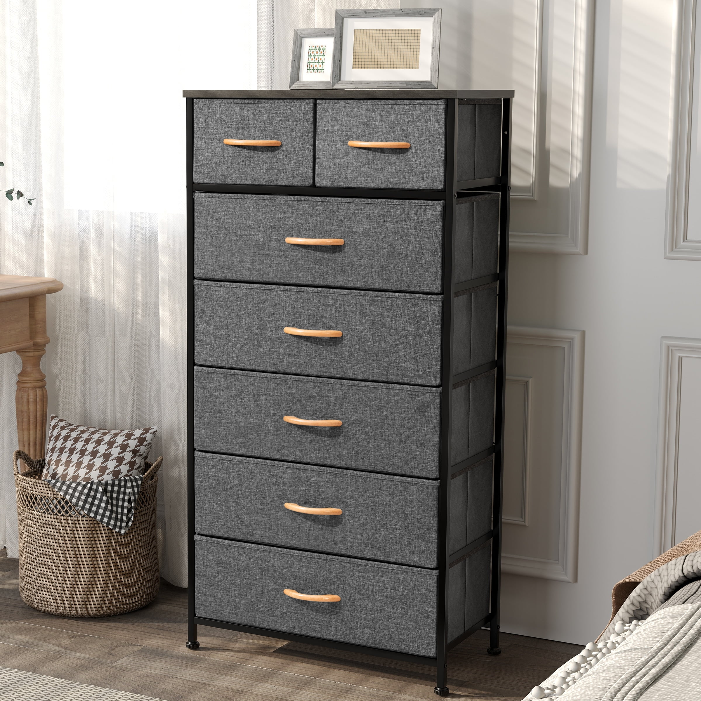 Pellebant 7-Drawer Storage Tower Organizer Chest Dresser Grey Dark Wood ...