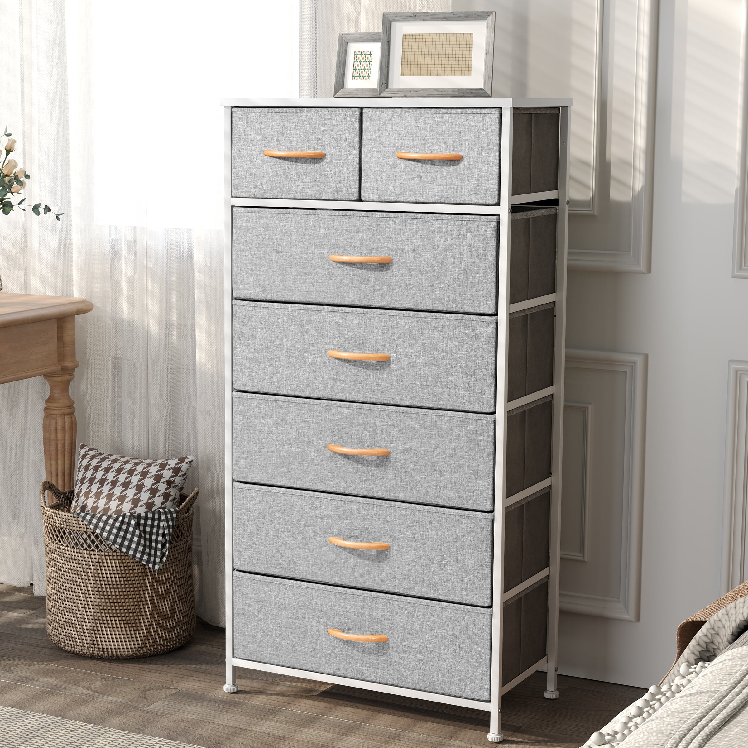 Pellebant 7-Drawer Storage Tower Organizer Chest Dresser Light Gray ...
