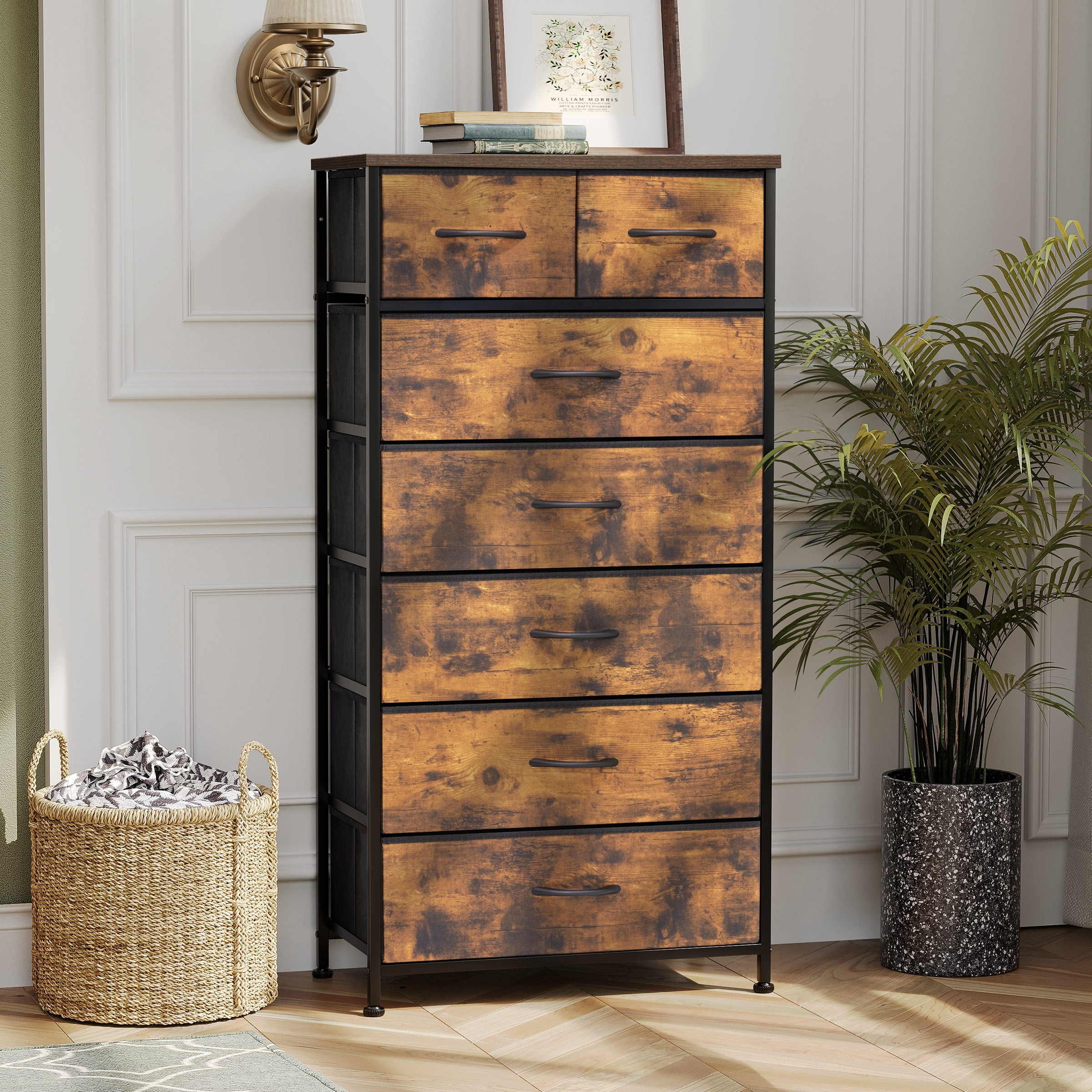 Pellebant 7-Drawer Storage Tower Organizer Chest Dresser Rustic Brown ...