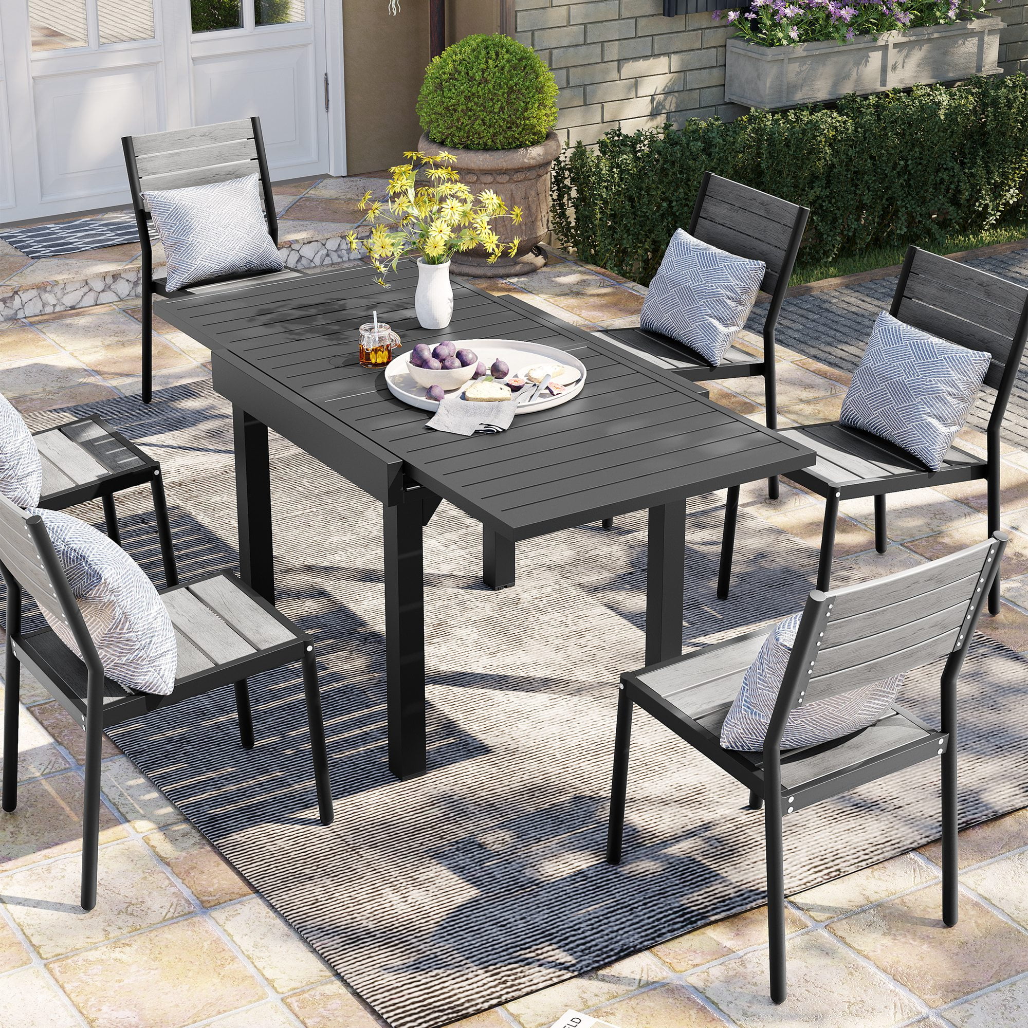 Pellebant 7 Pcs Patio Dining Set Aluminum Expandable Table and Chairs ...