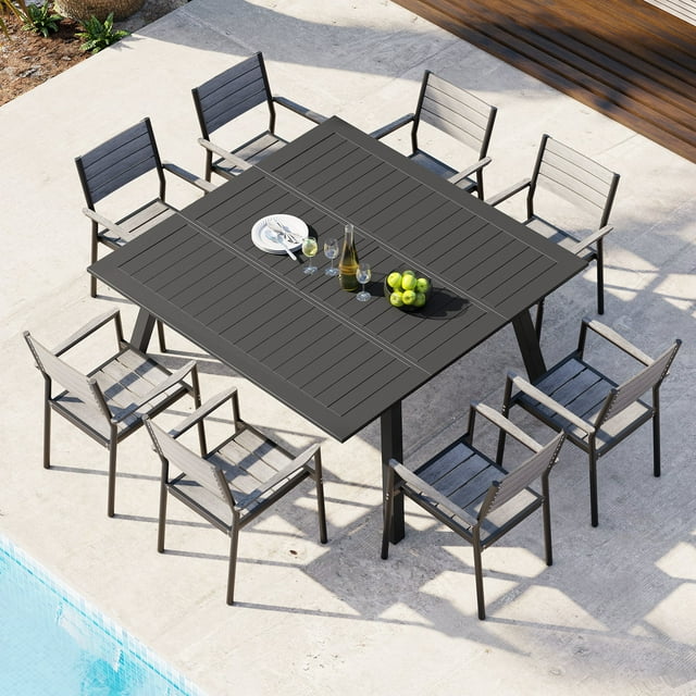 Pellebant 9 Pcs Patio Dining Set Aluminum Expandable Table and Chairs ...