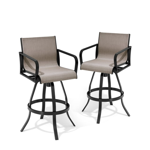 Pellebant Gray Outdoor Aluminum All-Weather Swivel Patio Bar Stools ...