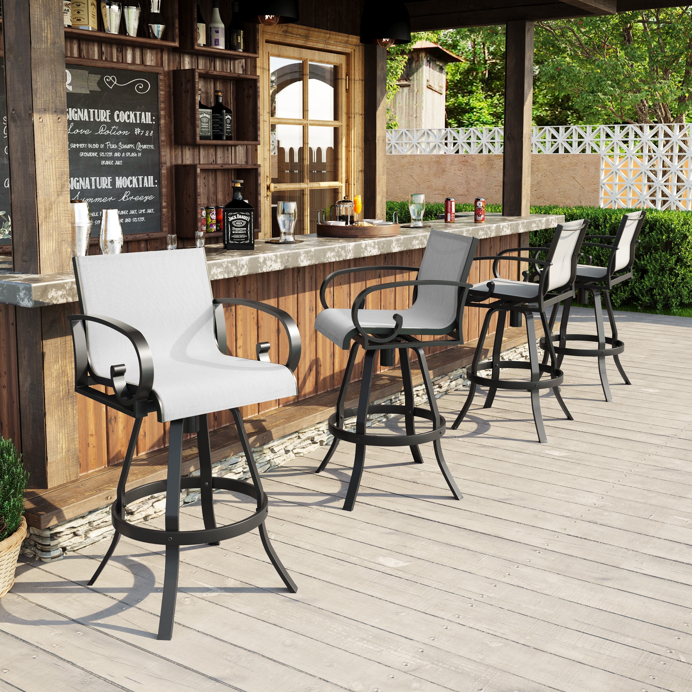 Pellebant Outdoor Aluminum Patio Swivel Bar Stools Sunbrella Textilene ...