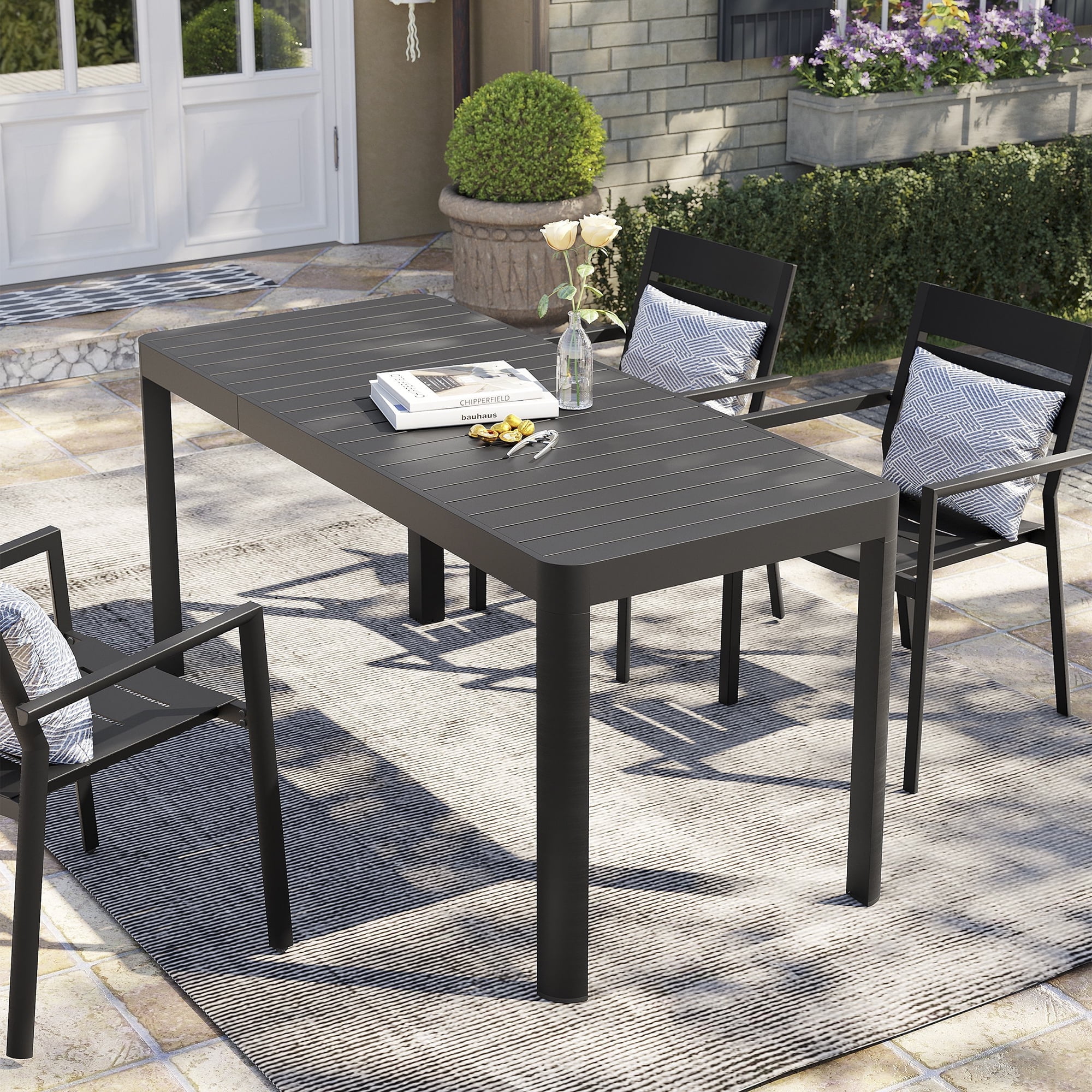 Pellebant Extendable Outside Dining Metal Table for 4-6 People, Black ...