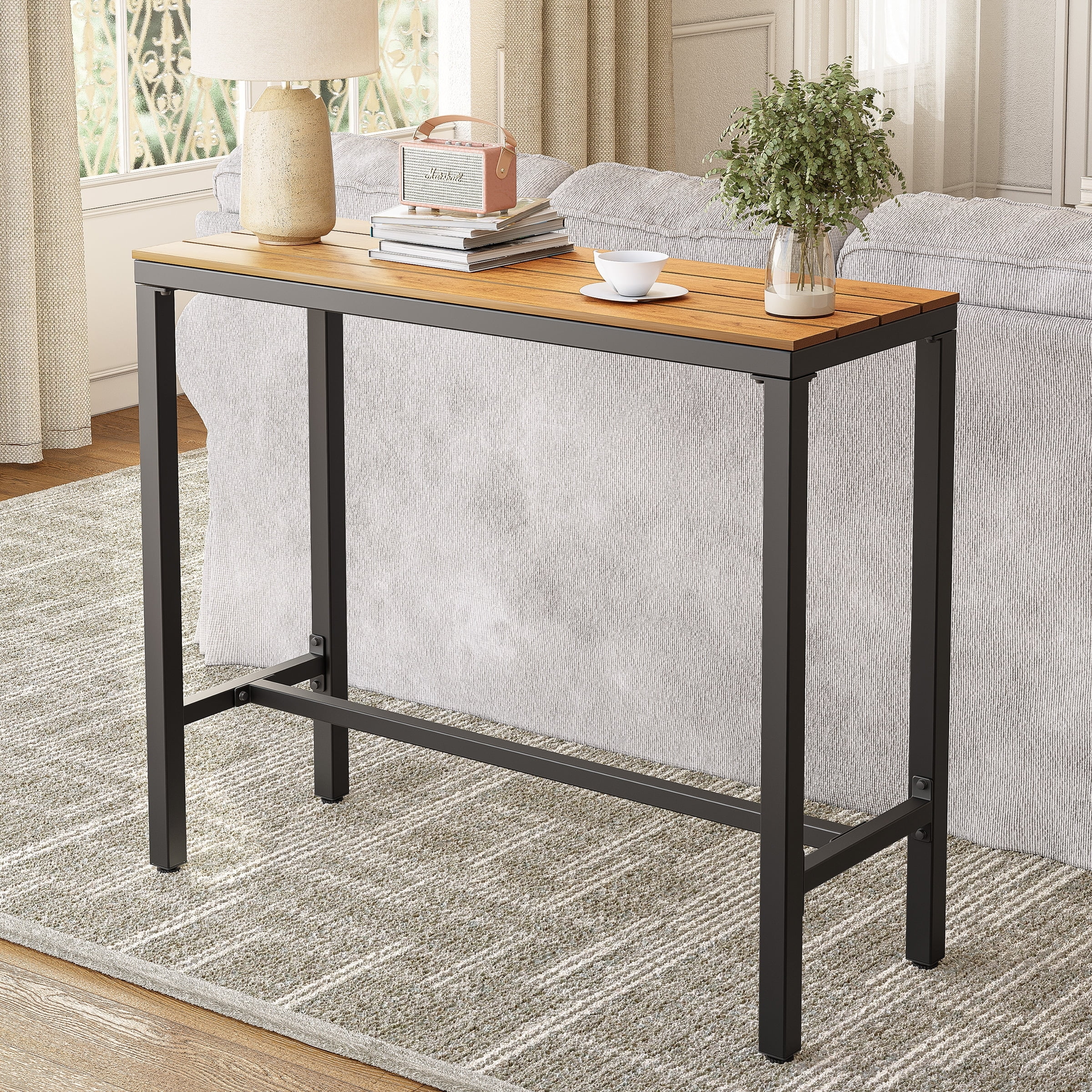 Pellebant Patio Outdoor Bar Table Rectangle Pub Table Dining Table ...