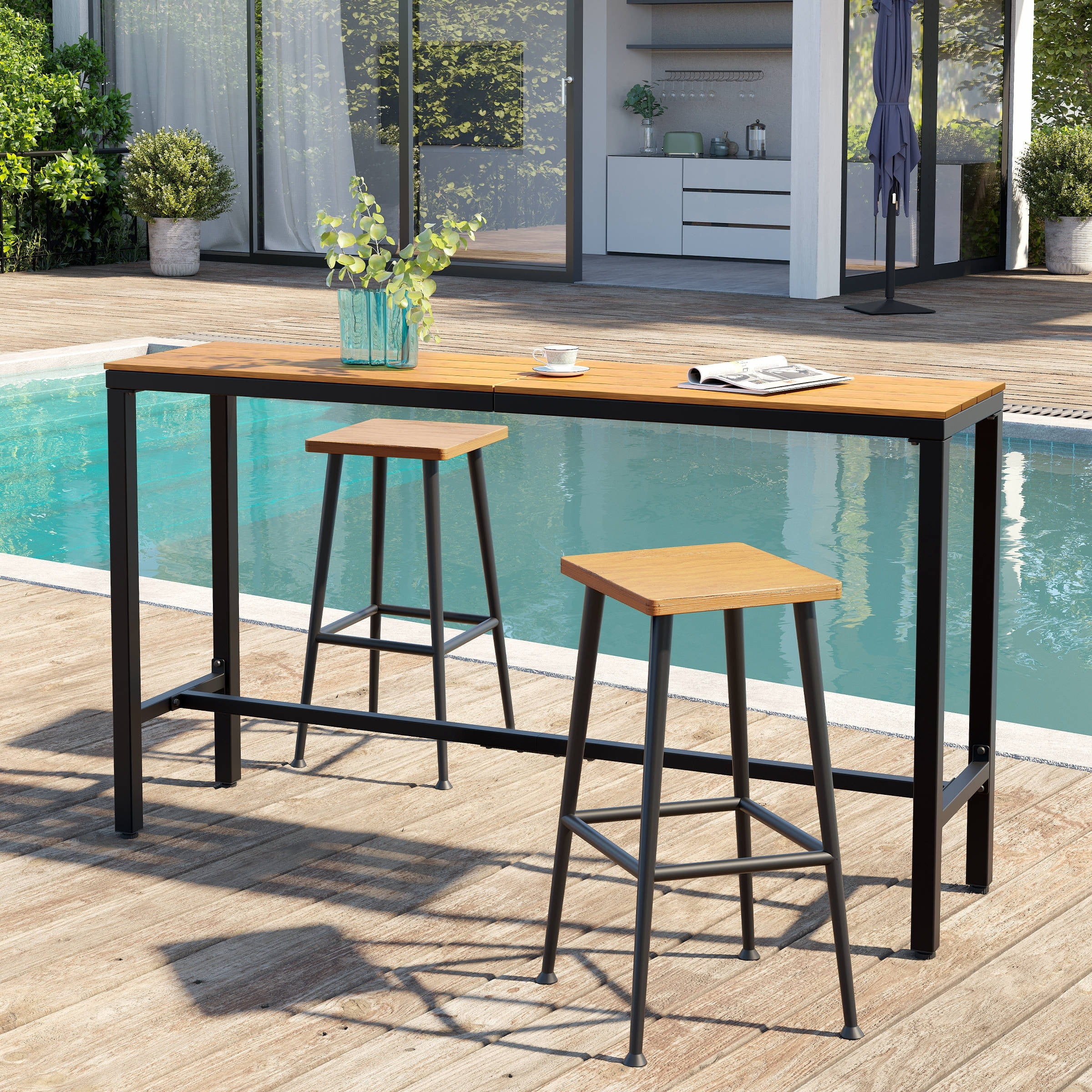 Pellebant Patio Outdoor Bar Table Rectangle Pub Table Dining Table ...
