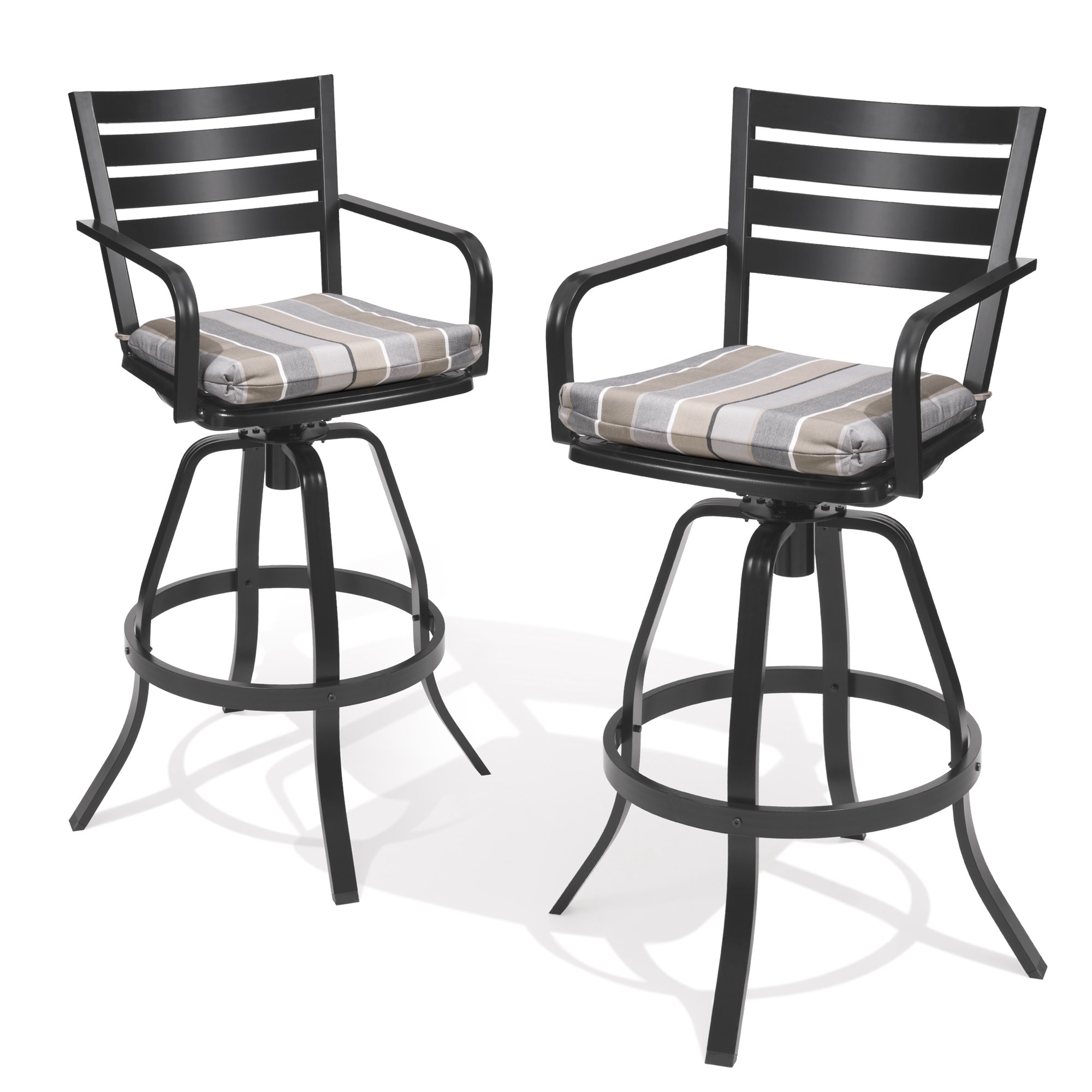 Pellebant Set of 2 Patio Outdoor Swivel Bar Stools with Armrests and ...