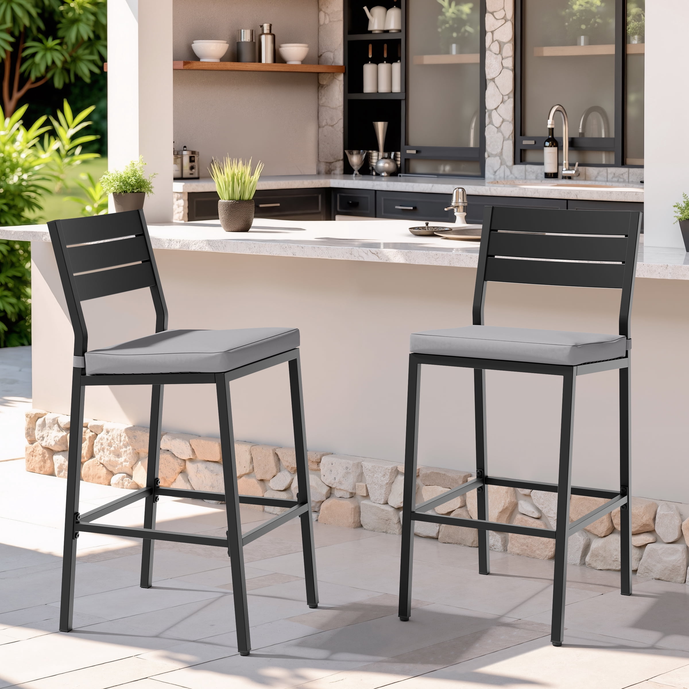 Pellebant Set of 2 Outdoor Chairs, Swivel Bar Stools Aluminum Patio Bar ...