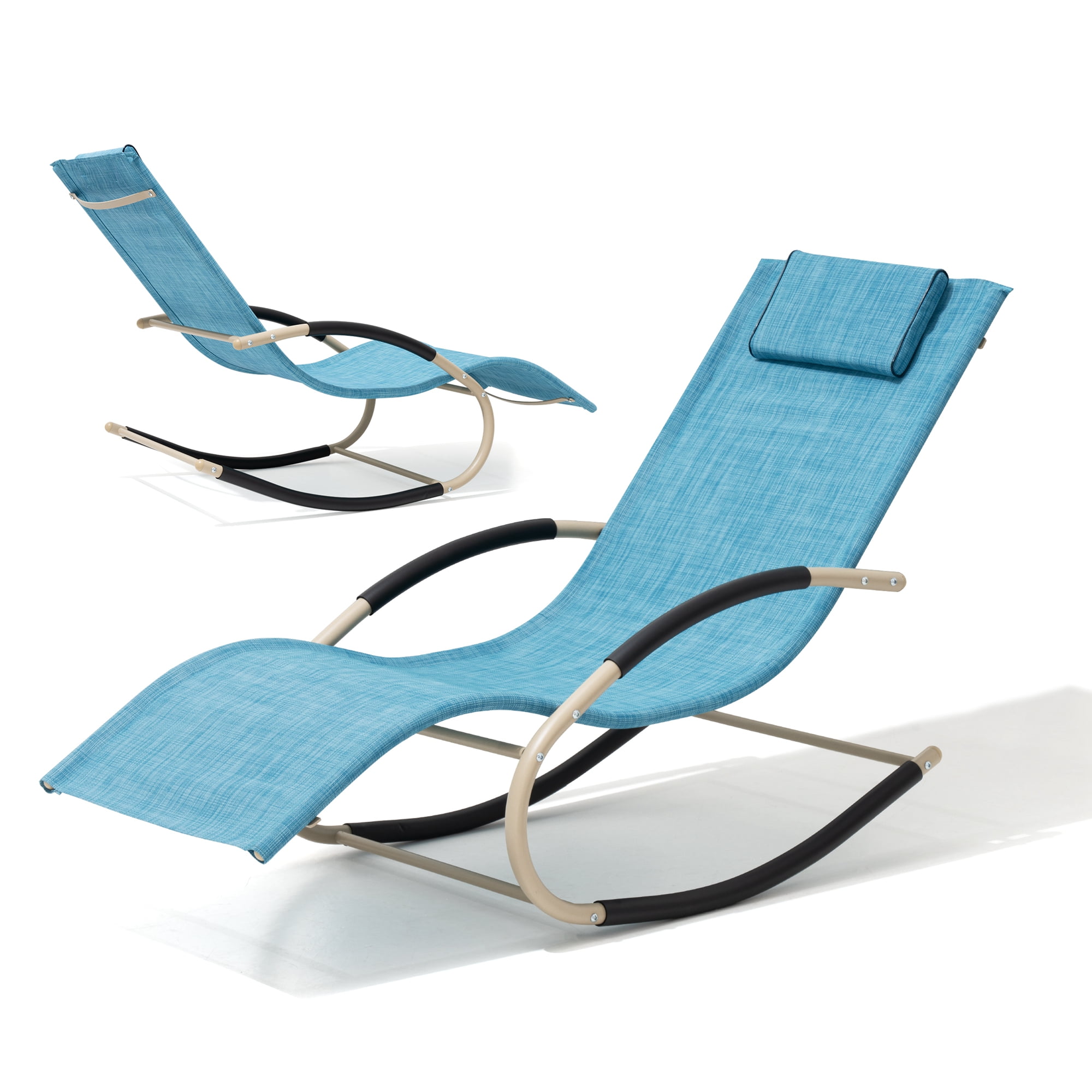 Pellebant Set of 2 Patio Rocking Chairs, Wide Seat Cushion, Deck ...