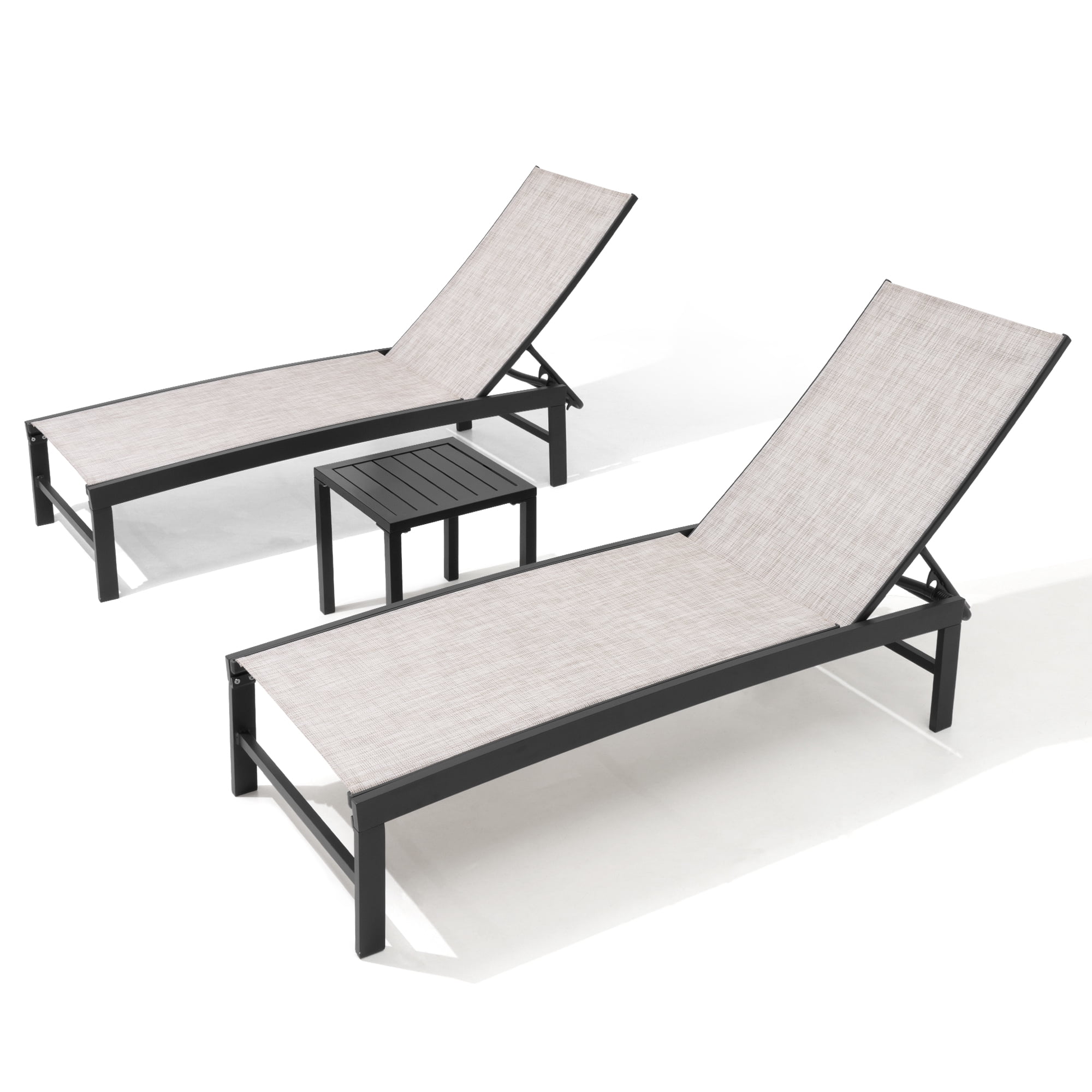 Pellebant Set of 3 Outdoor Chaise Lounge Aluminum Adjustable Patio ...