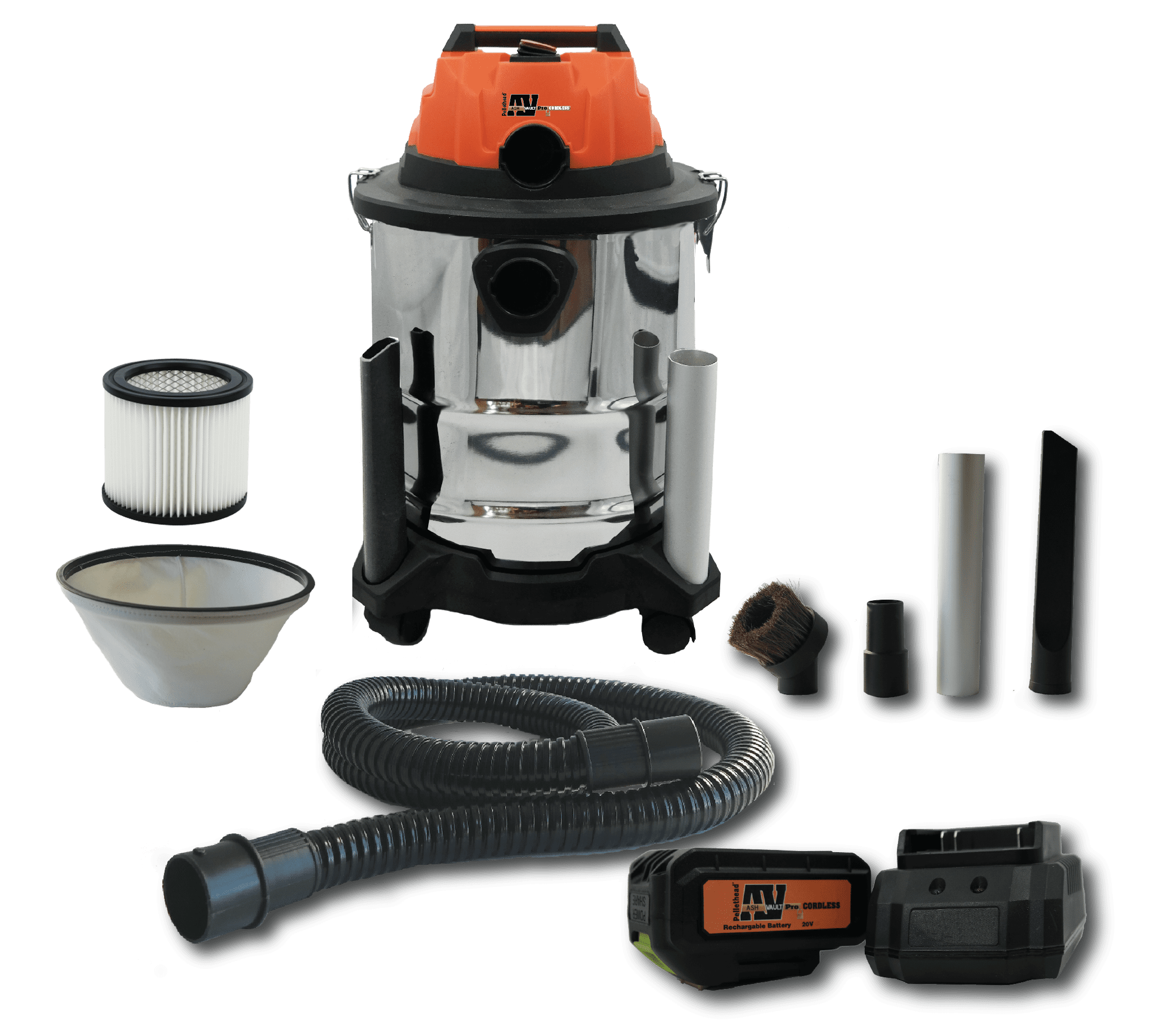 Pellethead Ash Vault Pro 20V DC Cordless, Portable, Wood & Pellet Fire ...