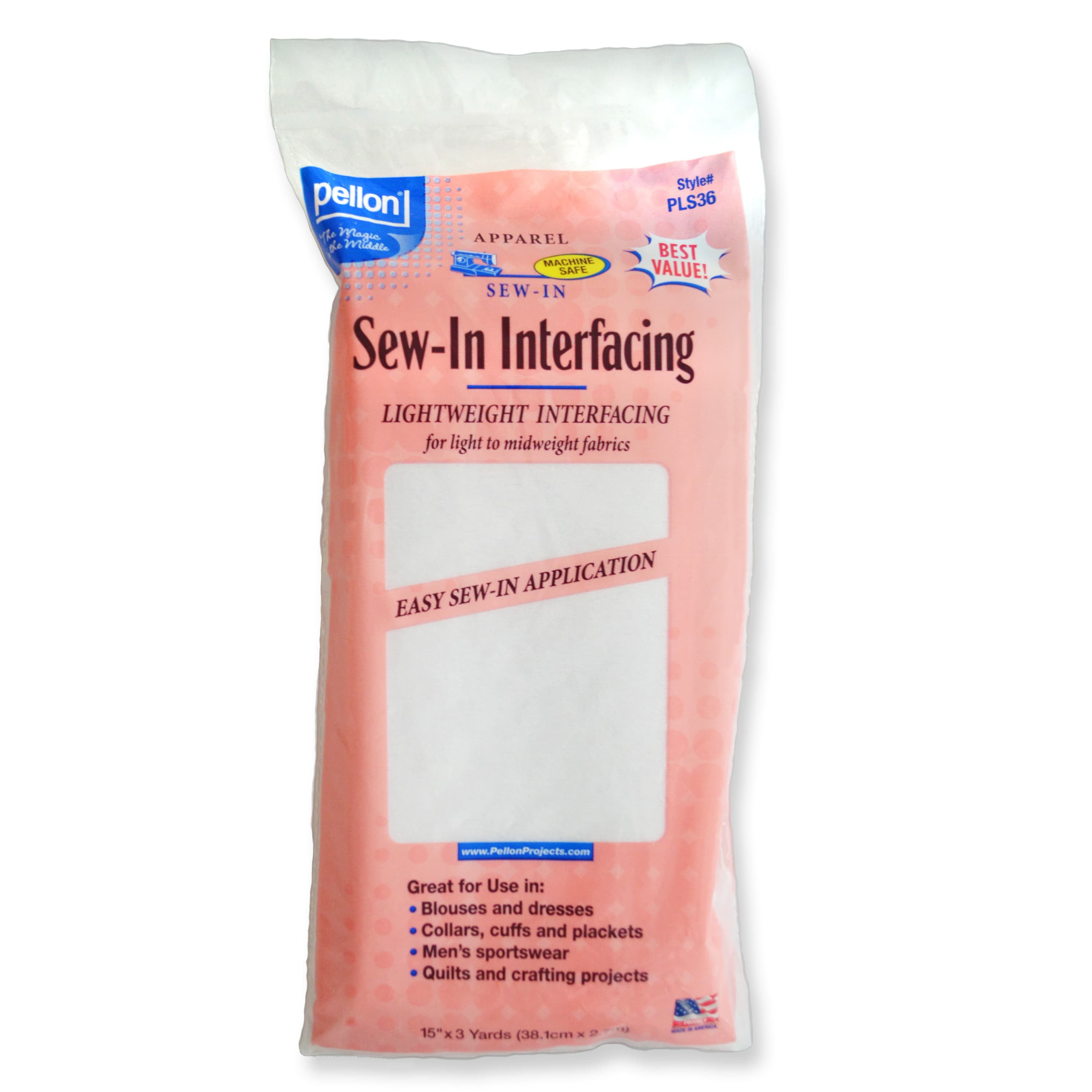 Pellon Lightweight Sew-in Fabric Interfacing, White 15" x 3 Yards ...