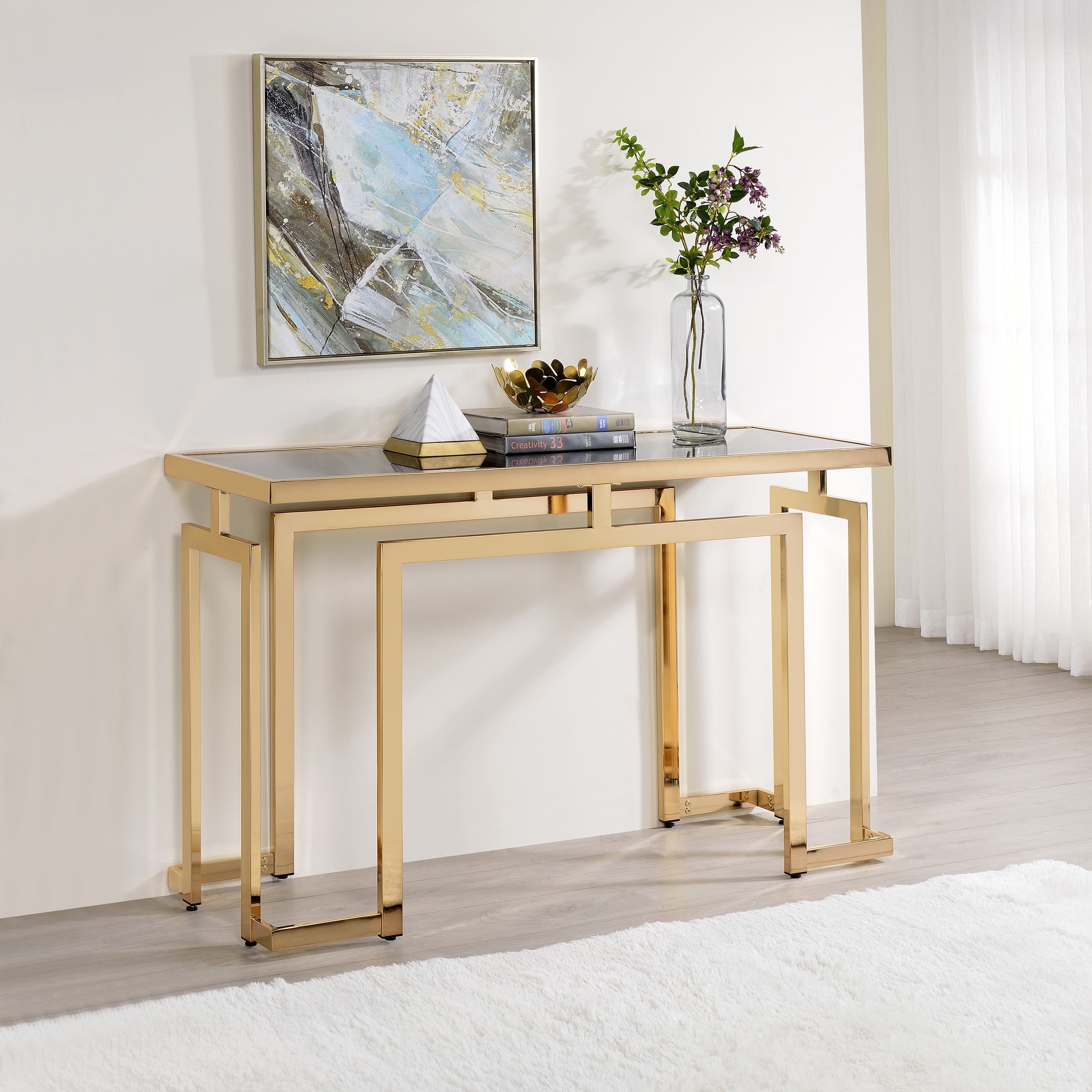 Pelmont Glass Top Rectangle Console Table, Gold - Walmart.com