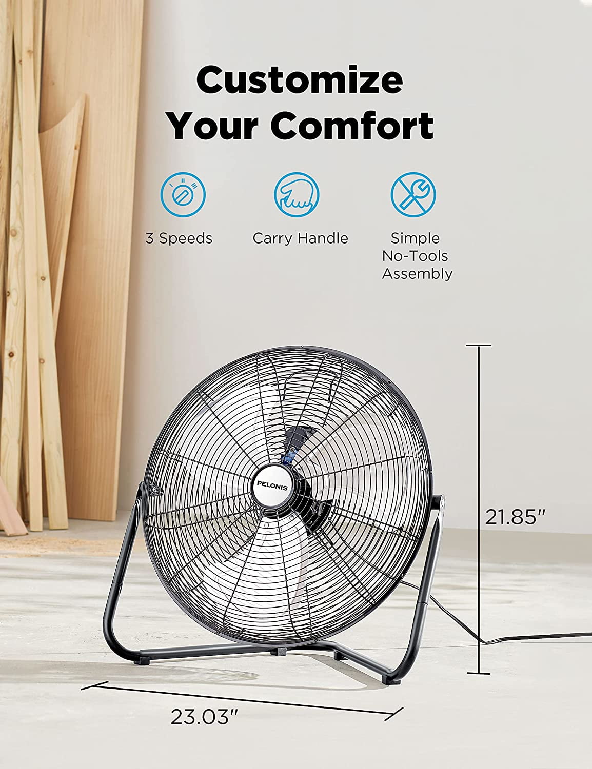 Pelonis Fan 20 Inch Floor Fan | Heavy Duty All Metal High Velocity ...