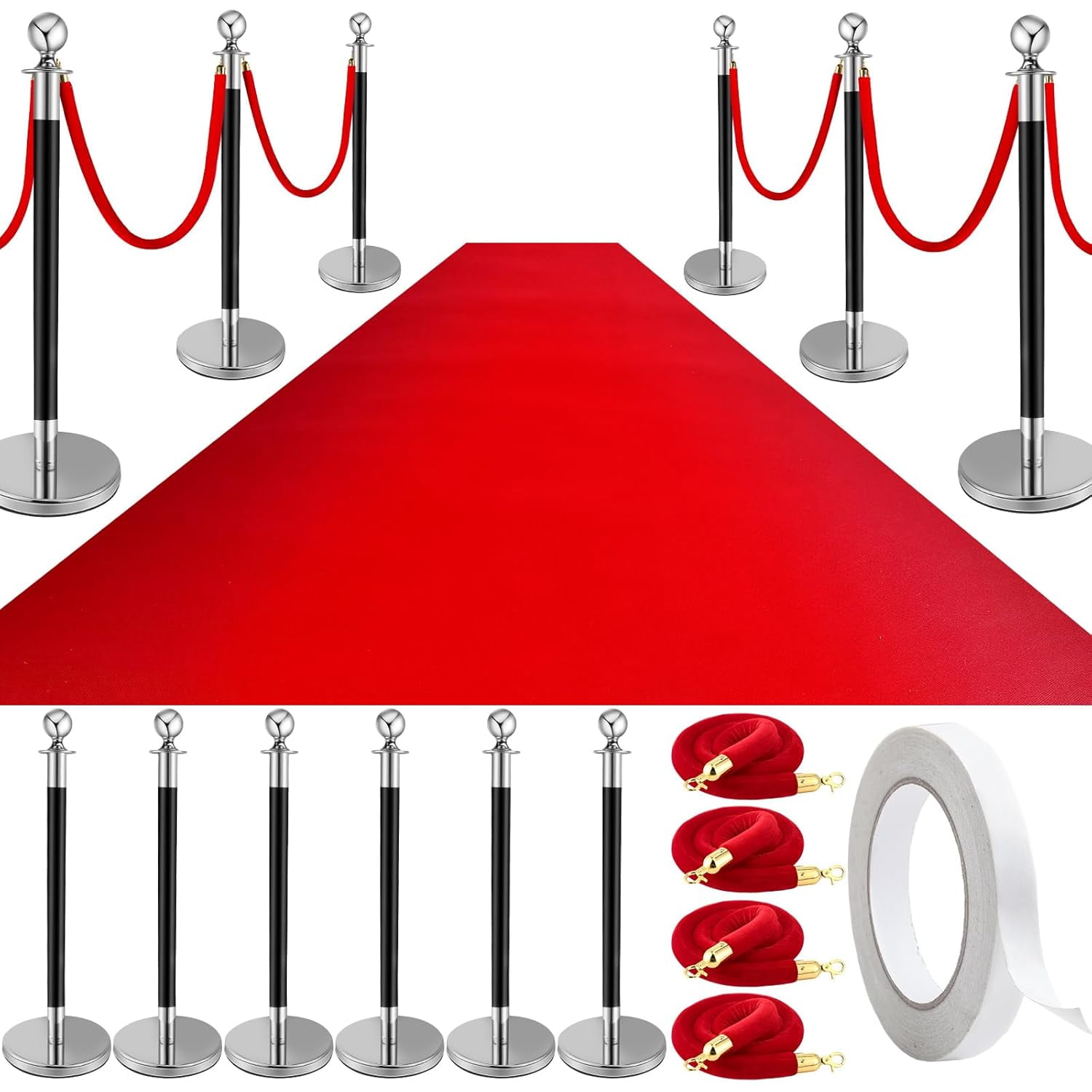 Pelopy Stanchion Posts Queue Crowd Control Stanchion Velvet Ropes Carpet Set, 38 in Post Sand ...