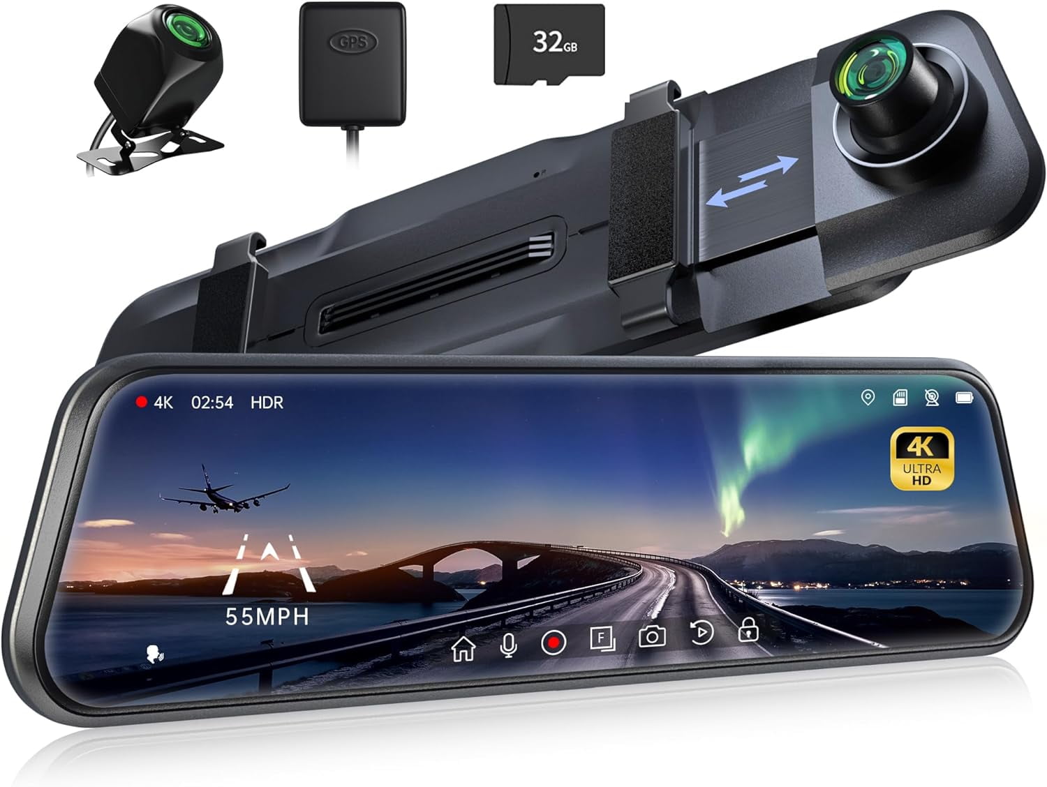 Pelsee P10 Pro 10" 4K Mirror Dash Cam, Rear View Mirror Camera Smart ...