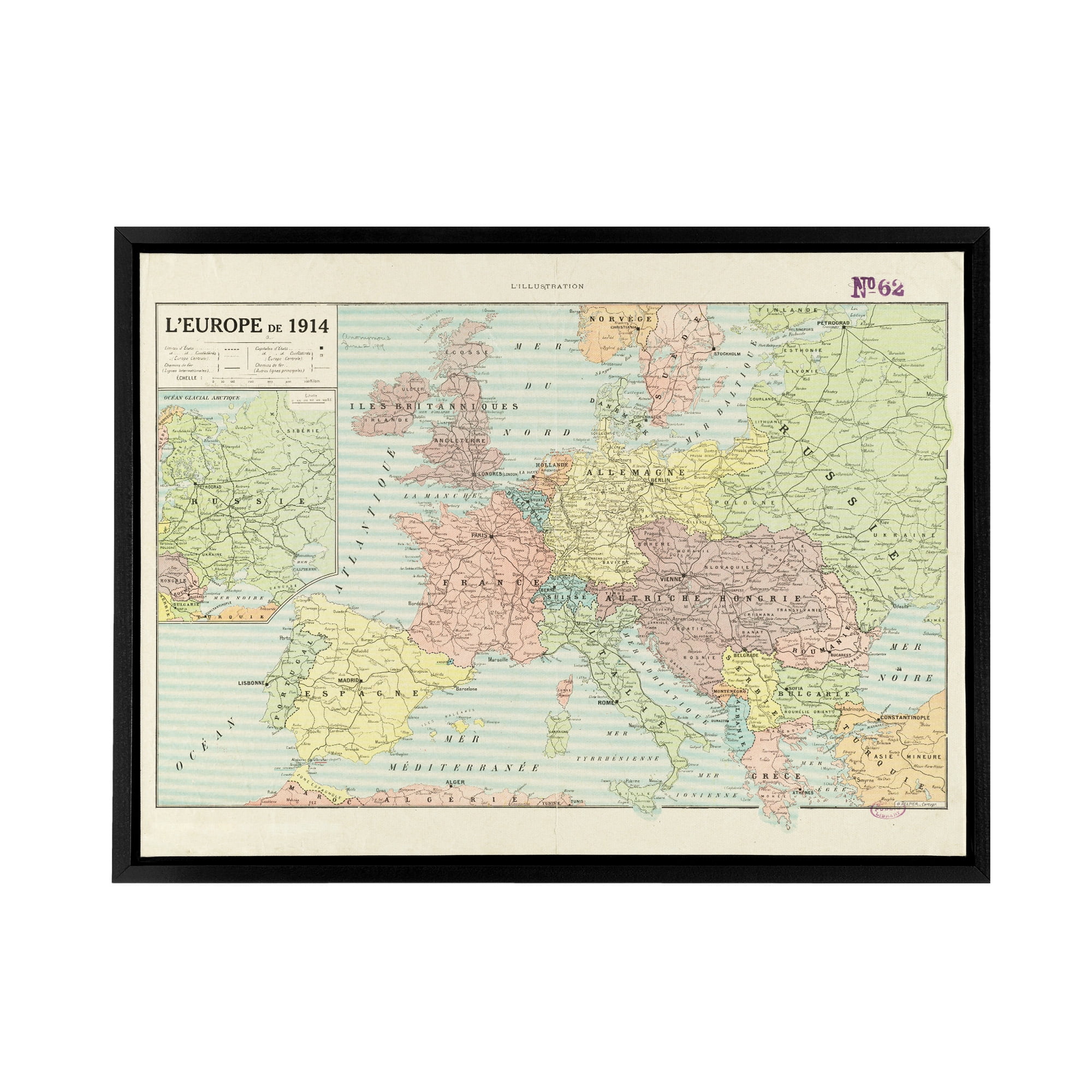 Peltier 1914 French Political Map of Europe Black Framed Canvas Art ...
