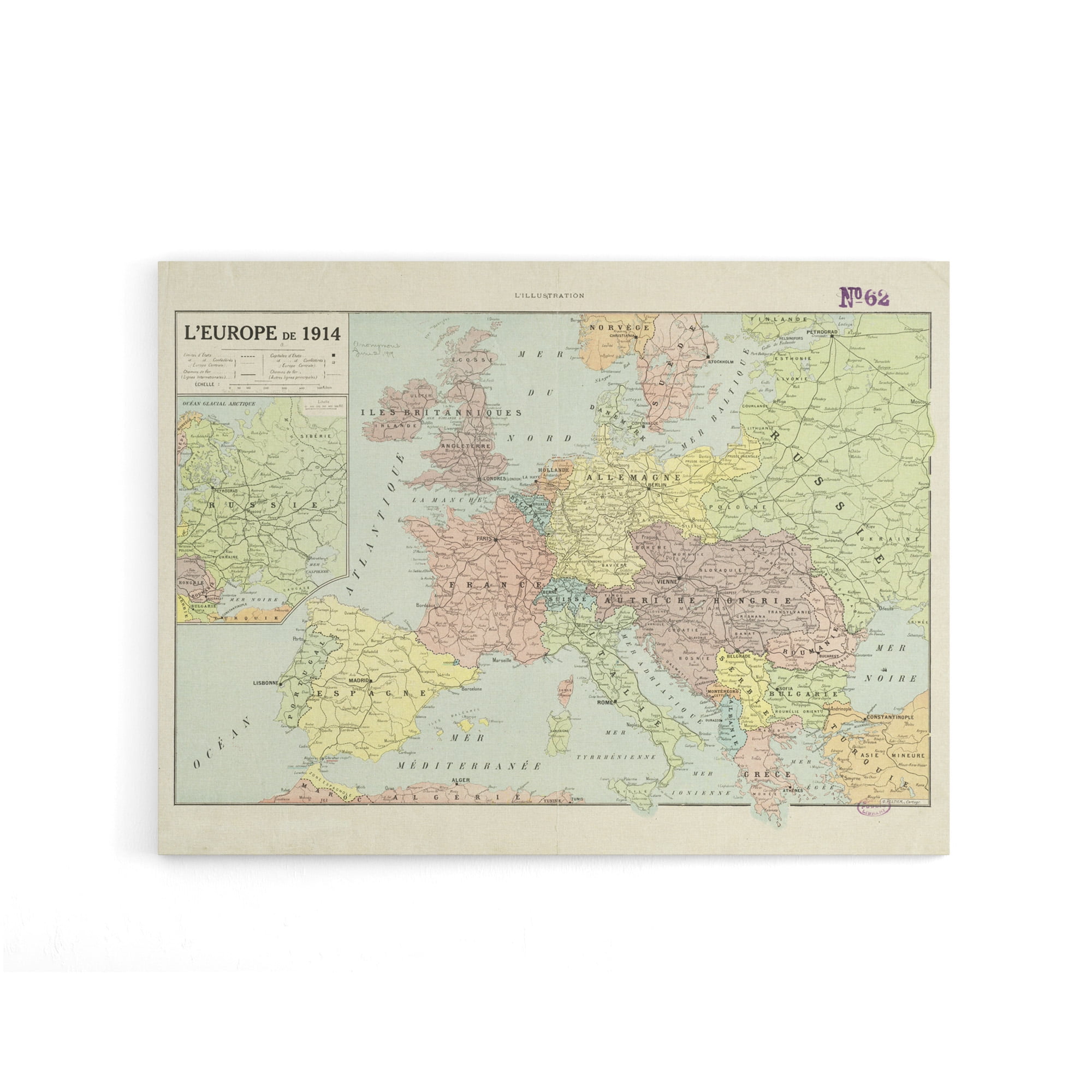 Peltier 1914 French Political Map of Europe Canvas Wall Art Print 18X24 ...