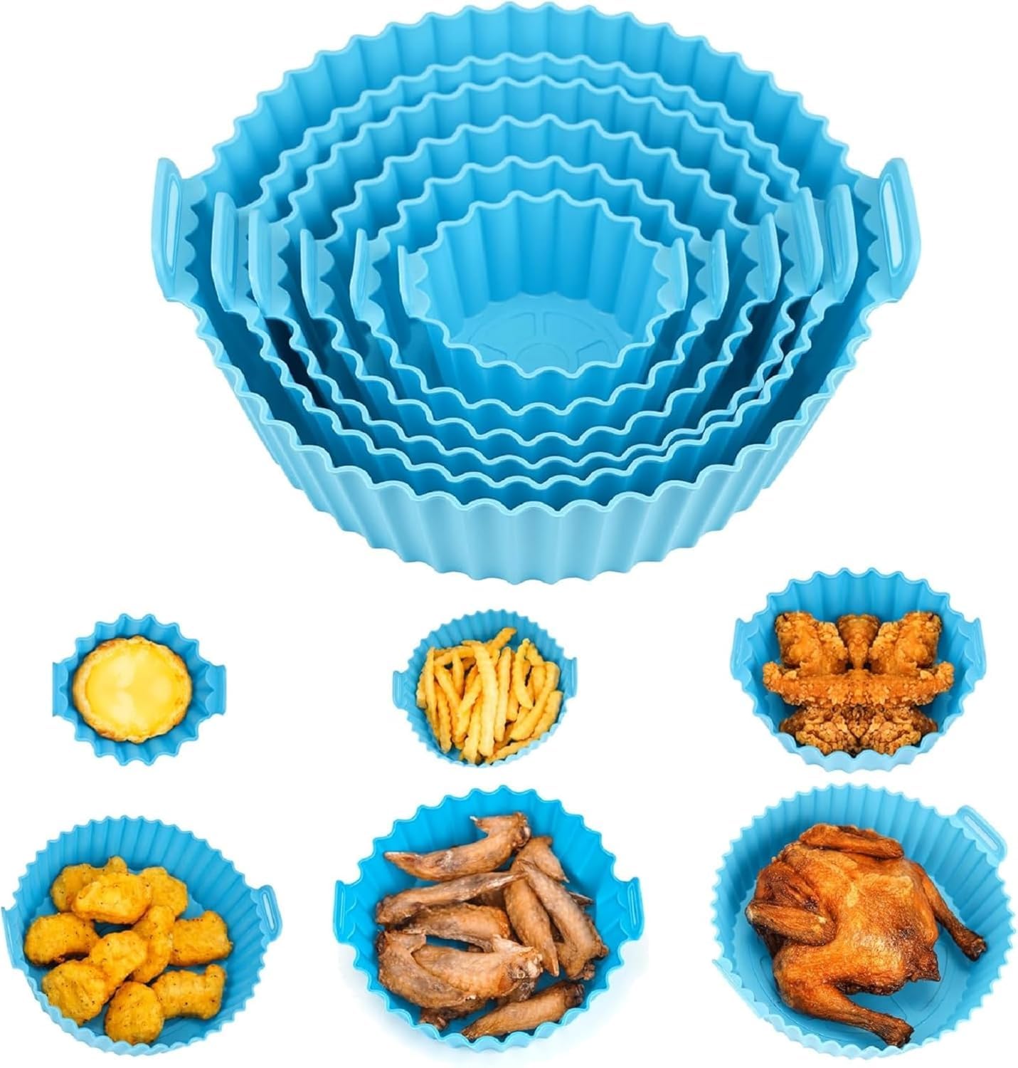 Pelton Silicone Food Serving Bowls Nesting Containers Set of 6 Blue ...
