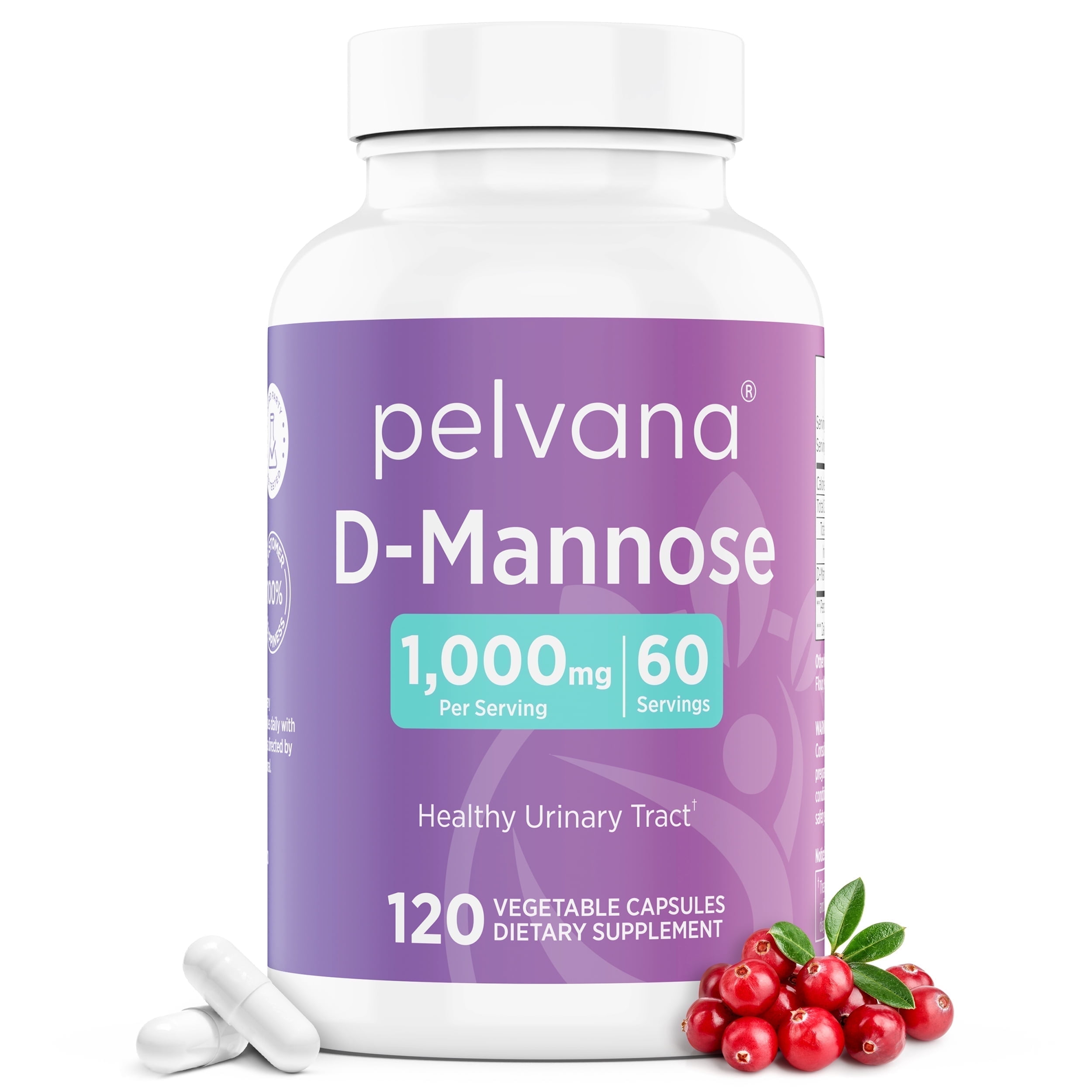 Pelvana D-Mannose 1000mg Per Serving, 120 Capsules, 500mg Per Capsule ...