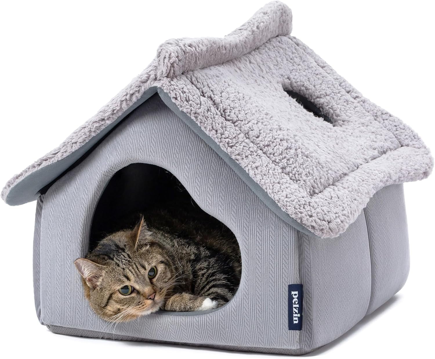 Pelzin Cat Houses for Indoor Cats - Large Cat Cave Bed with Removable ...
