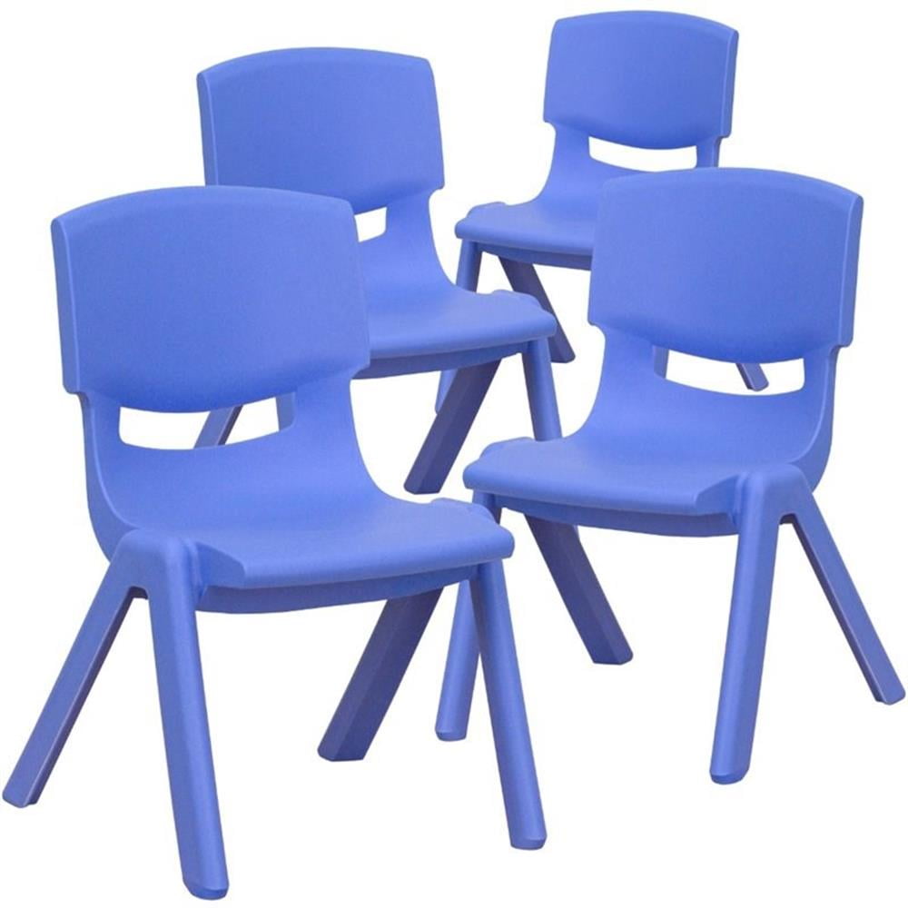 Pemberly Row 10.5" Plastic Stackable Preschool Chair in Blue (Set of 4 ...